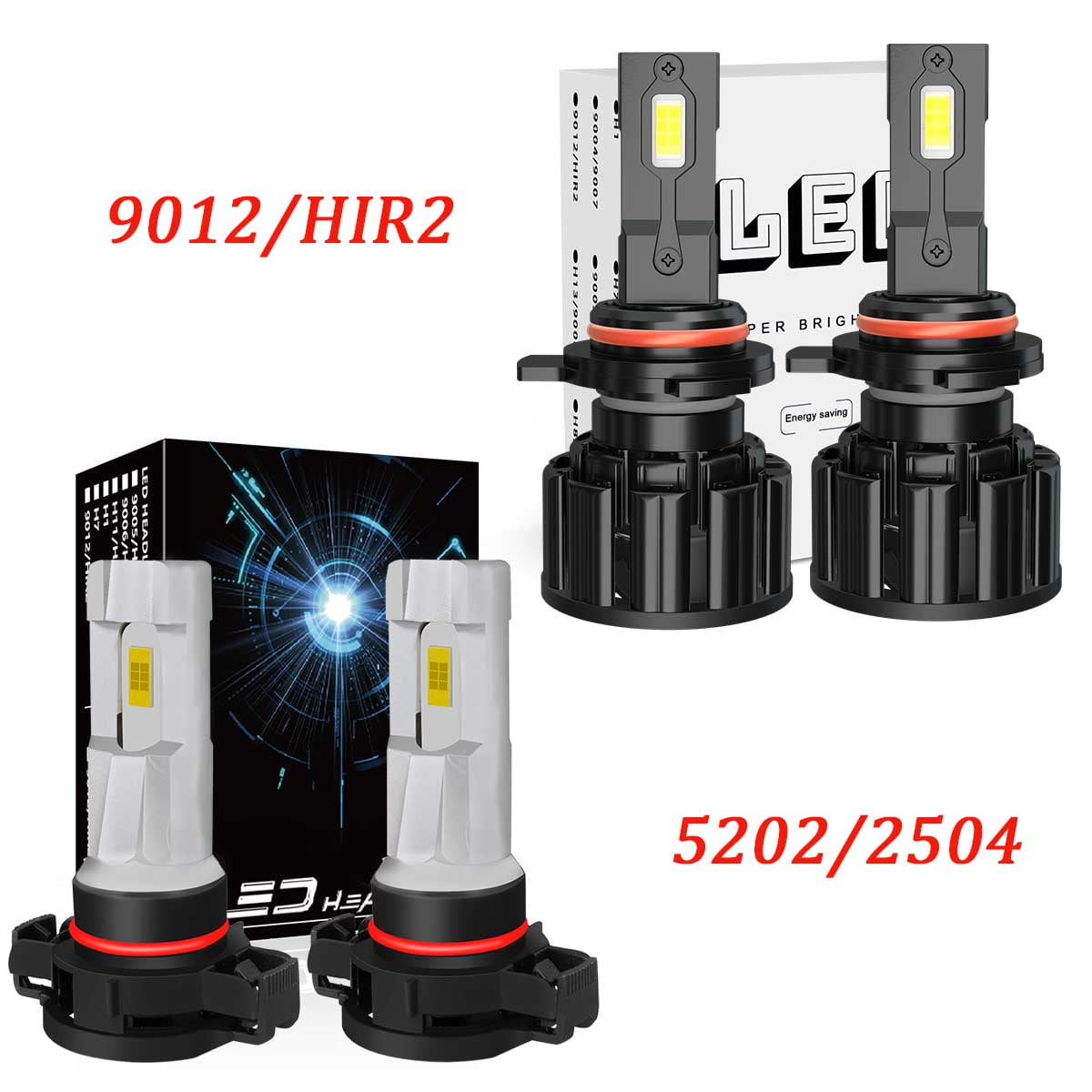 HMCYCI 9012 HIR2 LED Headlight Hi/Low H16/5202 Fog Light Bulbs 6000K ...