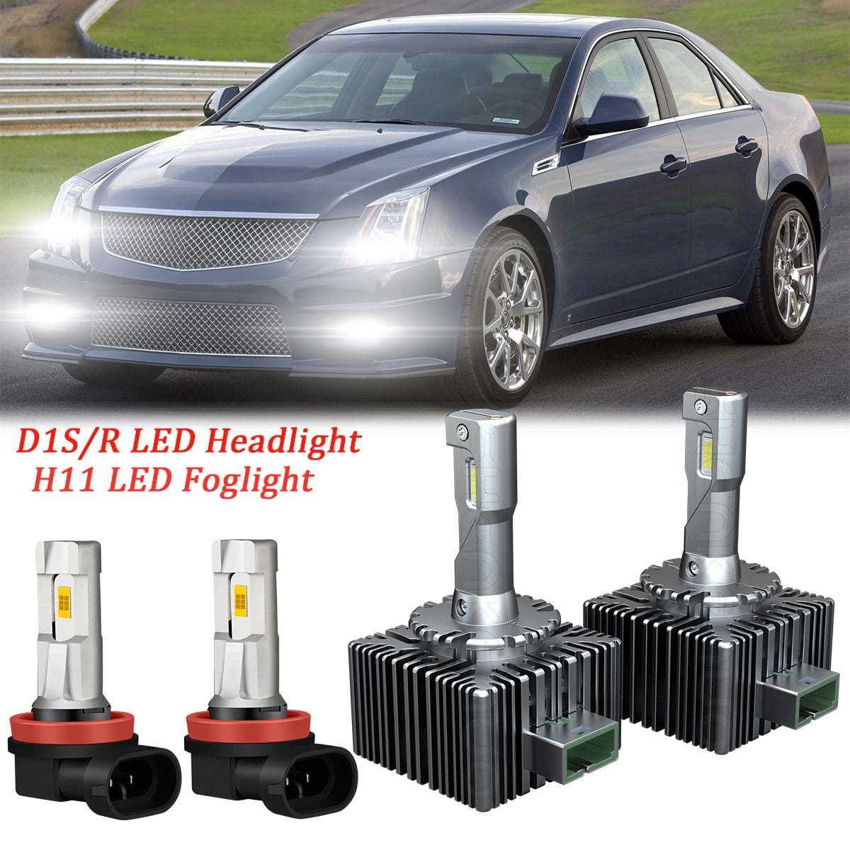HMCYCI For 2008-2013 Cadillac CTS 4X D1S/D1R LED Headlight + H11 Fog ...