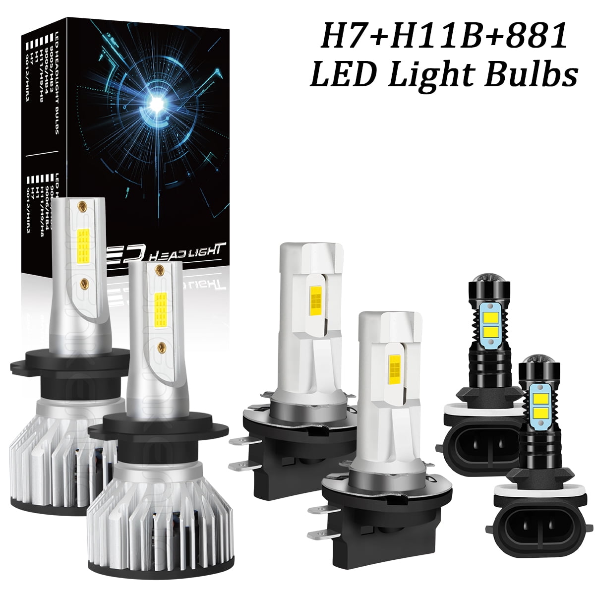 HMCYCI For Hyundai Santa Fe 2009-2012 COB H7+H11B+881 LED Headlight Bulbs + Fog Lights - Walmart.com