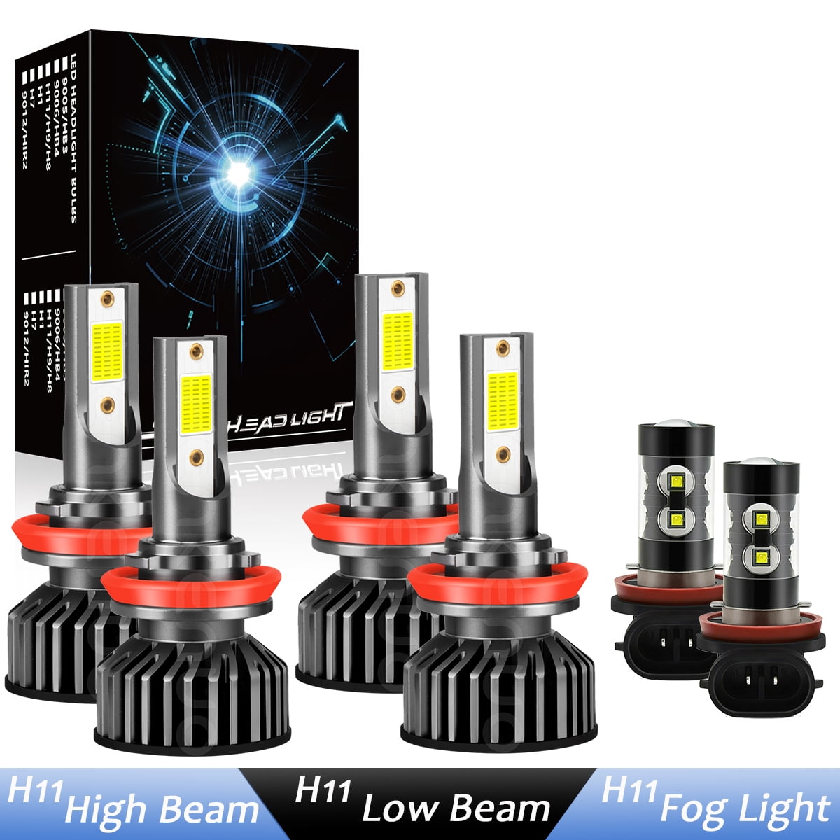 HMCYCI H11+H11 Combo LED Headlight Hi/Lo+ H8/H9/H11 Fog Light Bulbs 6000K Total 3 Sets - Walmart.com