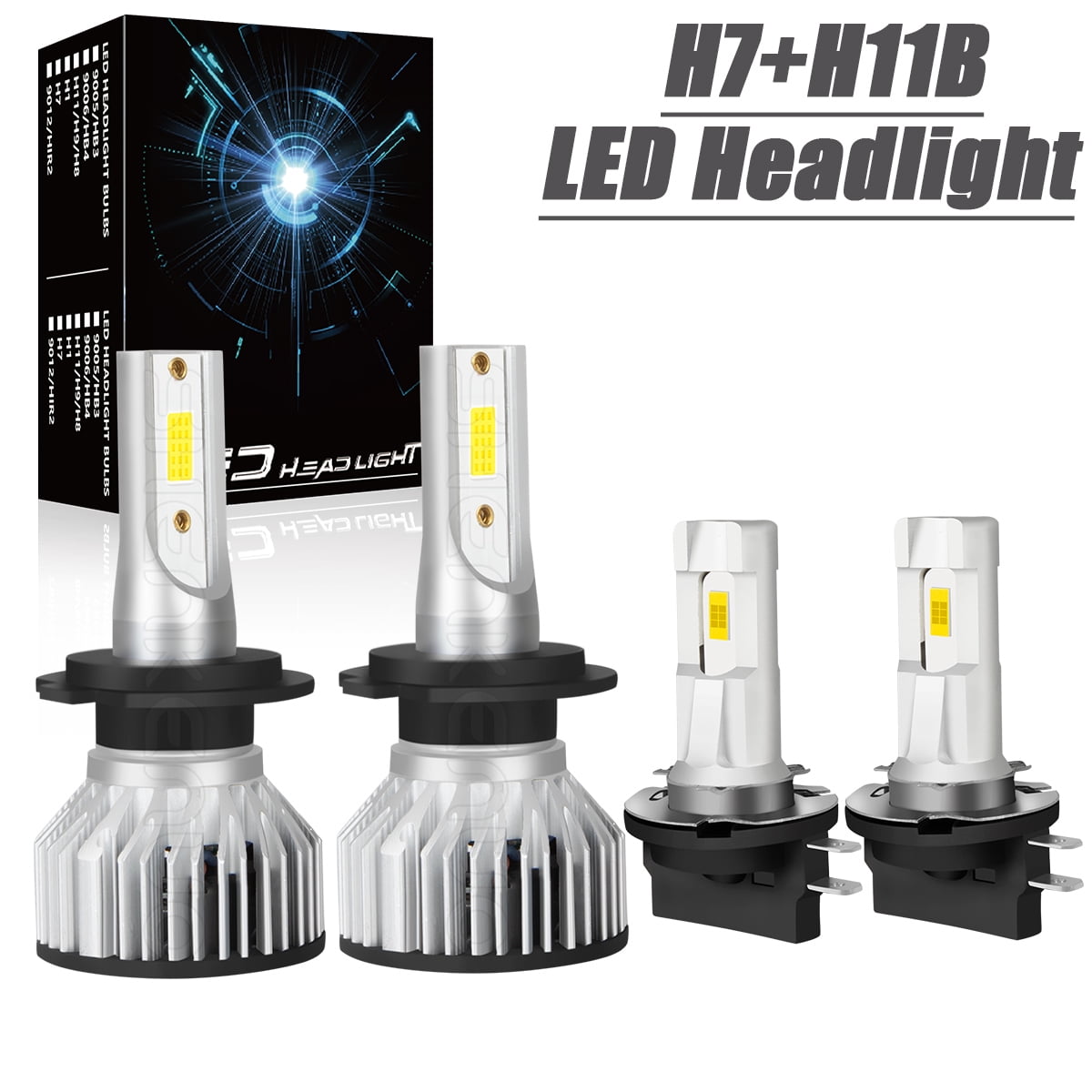 HMCYCI H7 H11B LED Headlight Kit High Low Beam 500% Super Bright 6500K White Bulbs - Walmart.com