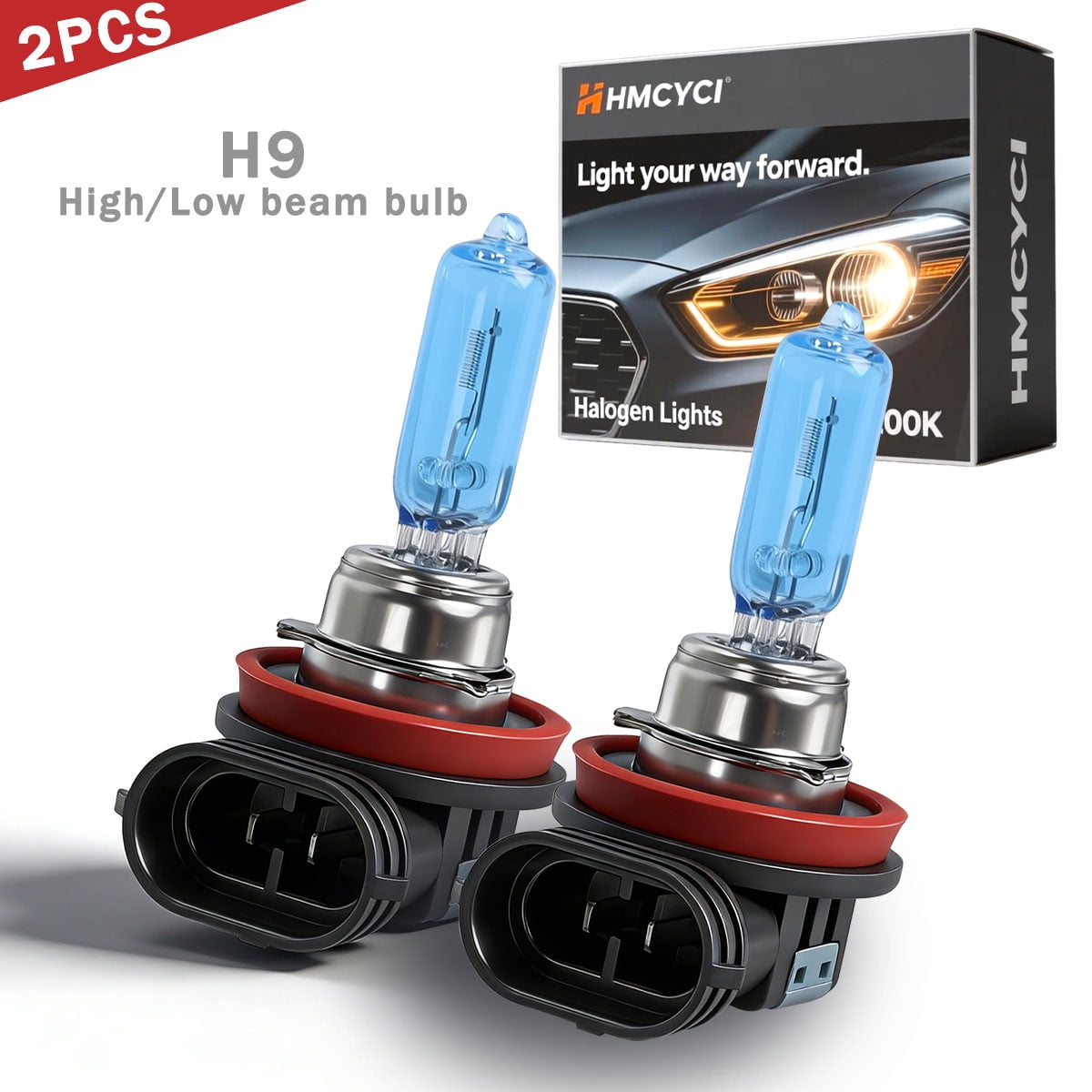 HMCYCI H9 Halogen Headlight Bulb 12V 100W High Low 4200K Warm White ...