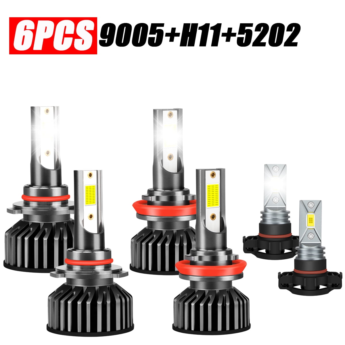 HMCYCI LED Headlight Bulb Kit 9005 High Light H11 Low Light + 5202 LED ...