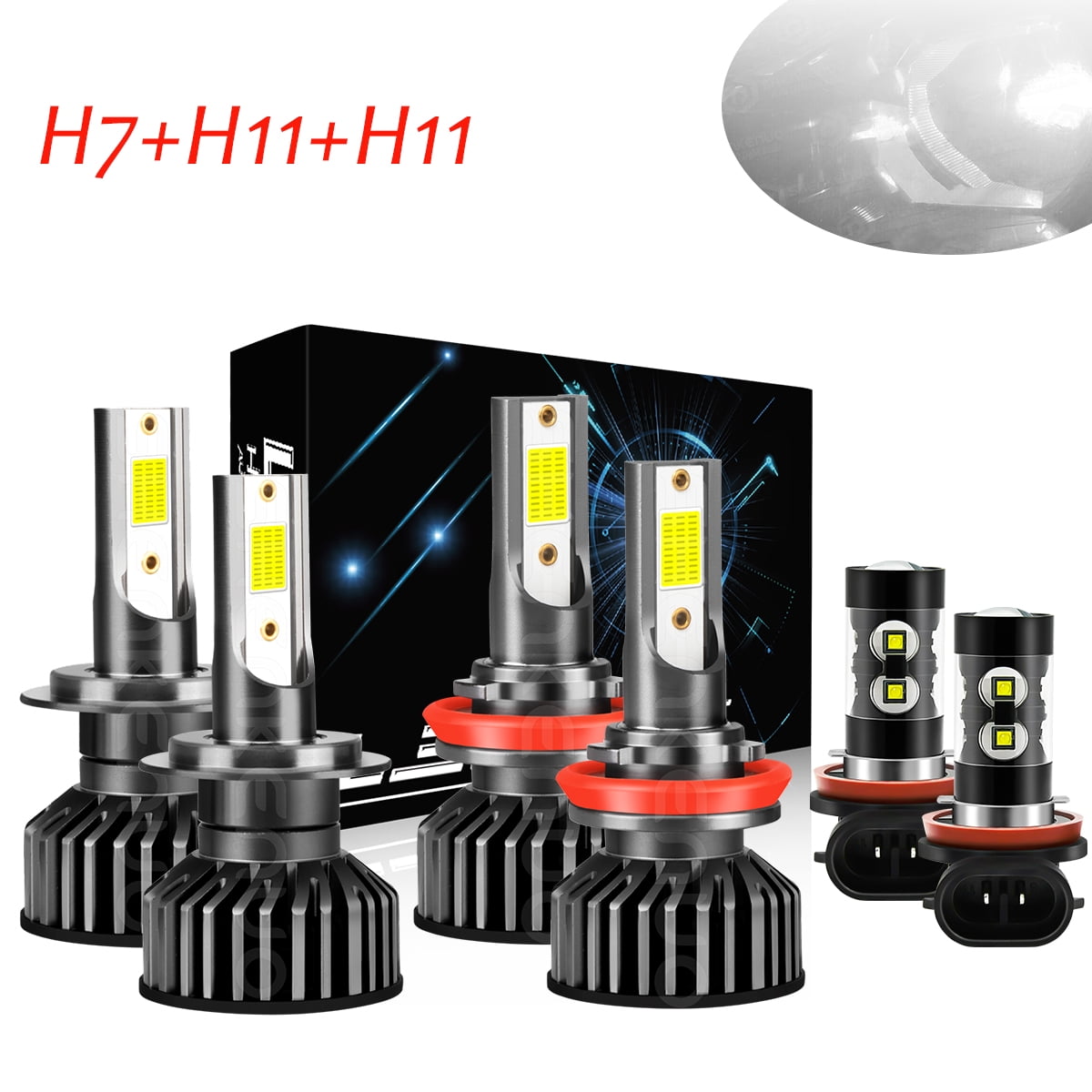 HMCYCI Pack of 6 Bulbs H7+H11+H11 Combo LED Headlight Kit High Low Beam ...