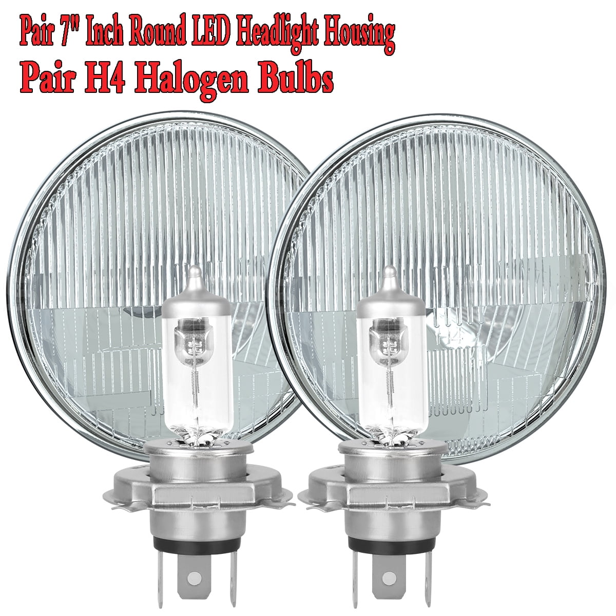 HMCYCI Pair DOT 7" inch Halogen Round Headlights GLASS Hi/Lo Beam For ...
