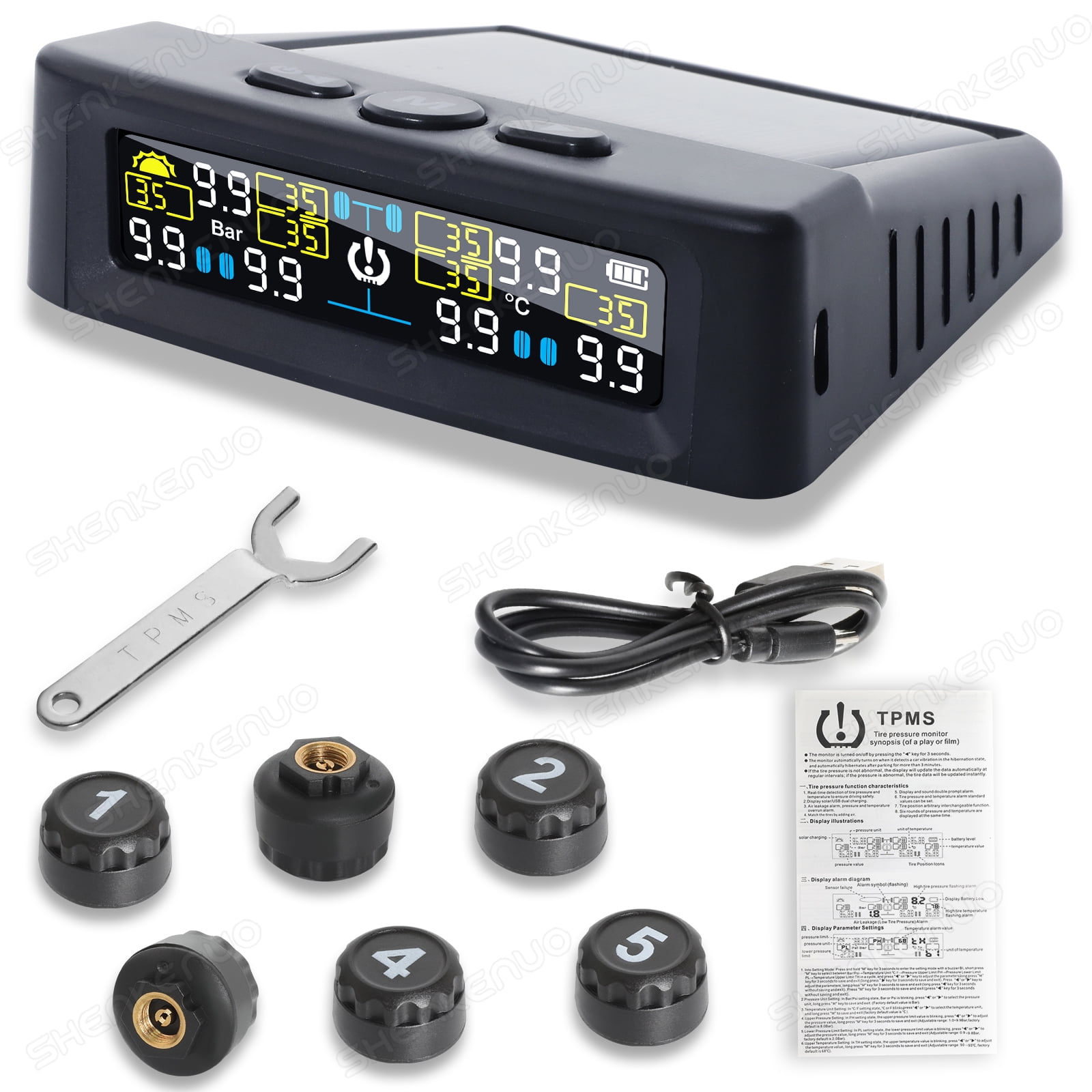 HMCYCI Truck RV Tire Pressure Monitoring System TPMS Solar Monitor + 6 External Sensors ...