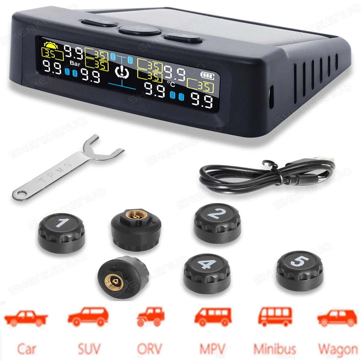 HMCYCI Wireless Tire Pressure Monitoring System USB Charging Solar Powered TPMS - Walmart.com