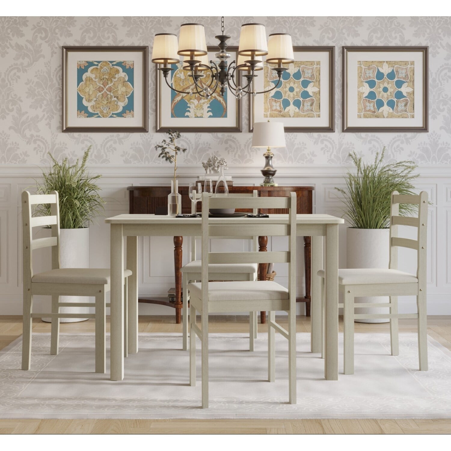 Home Design 5-Piece Milford Starter Modern Indoor Dining Set, Antique ...
