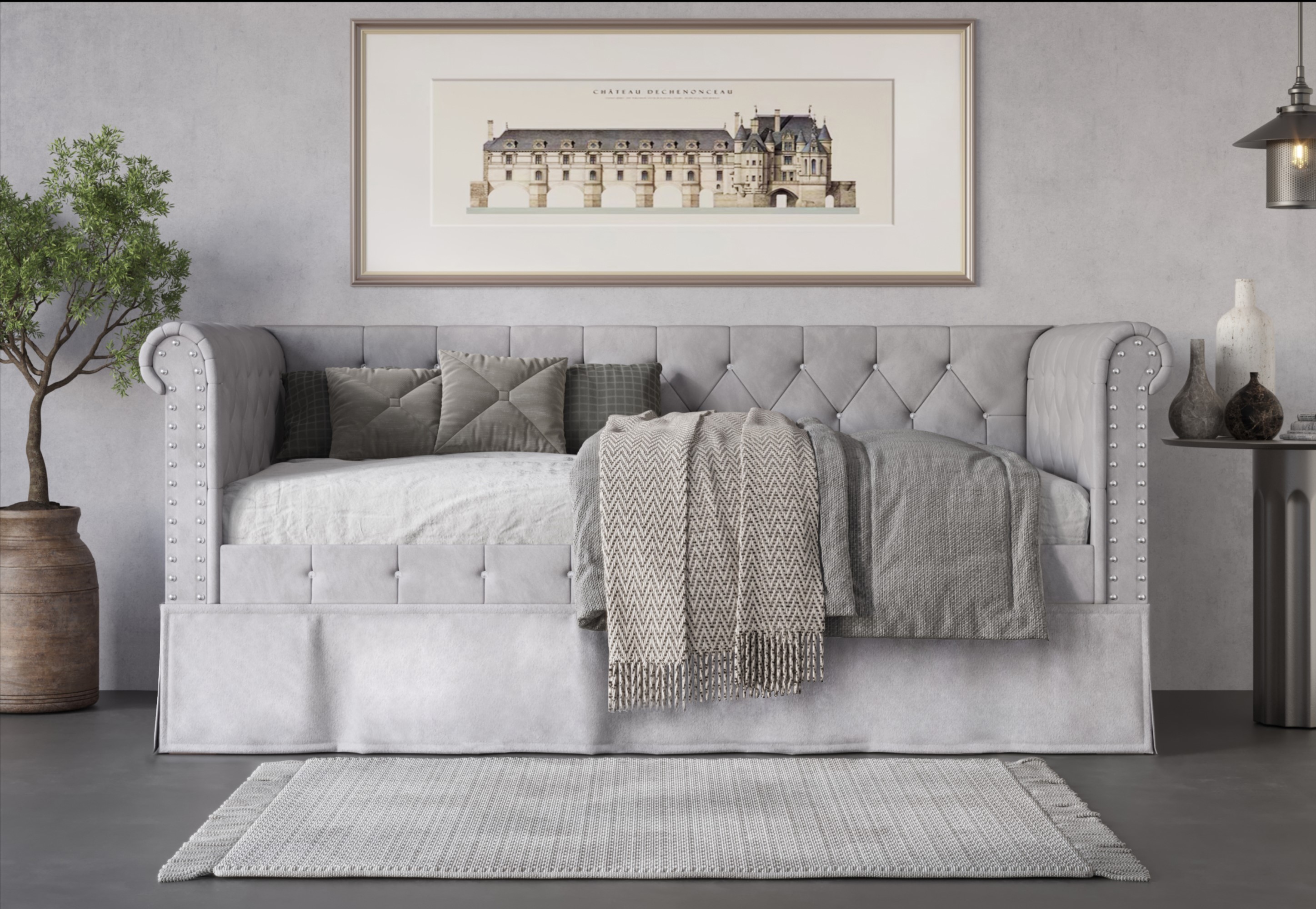 HMD Arles Upholstered Twin Daybed with Hidden Trundle Box A, Silver ...