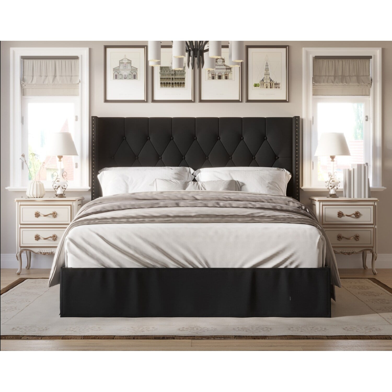 HMD Billy Queen Tufted Upholstered Panel Bed For Adult, Black - Walmart.com