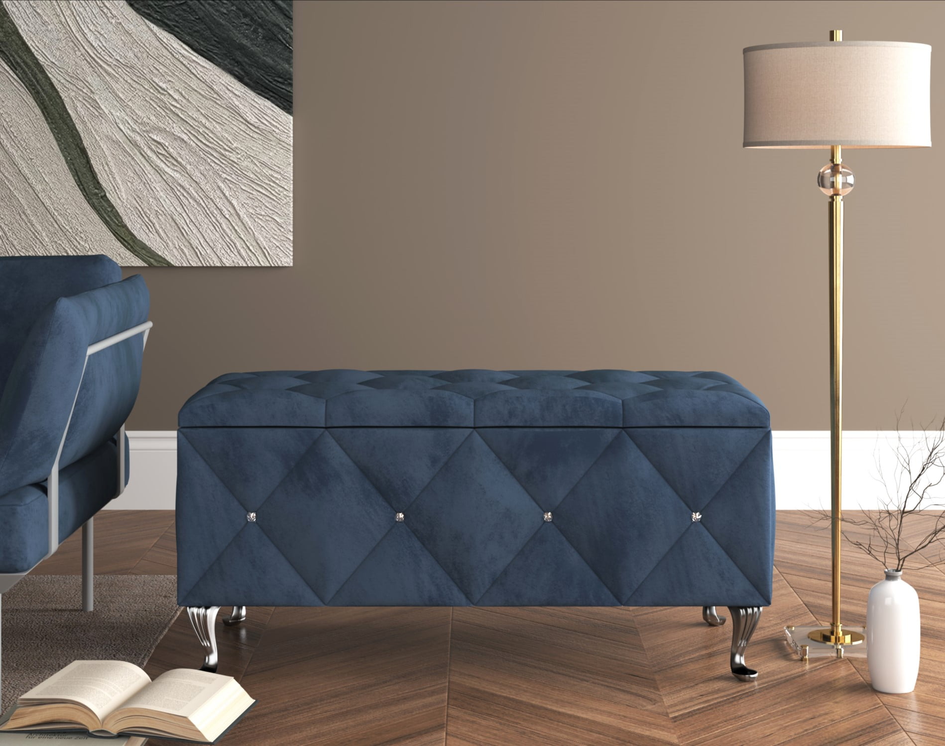 Home Design Bodhi Upholstered 42" Flip Top Storage Bench with Diamond ...