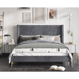 Home Design Chester Full Upholstered Platform Bed Frame with Wingback ...