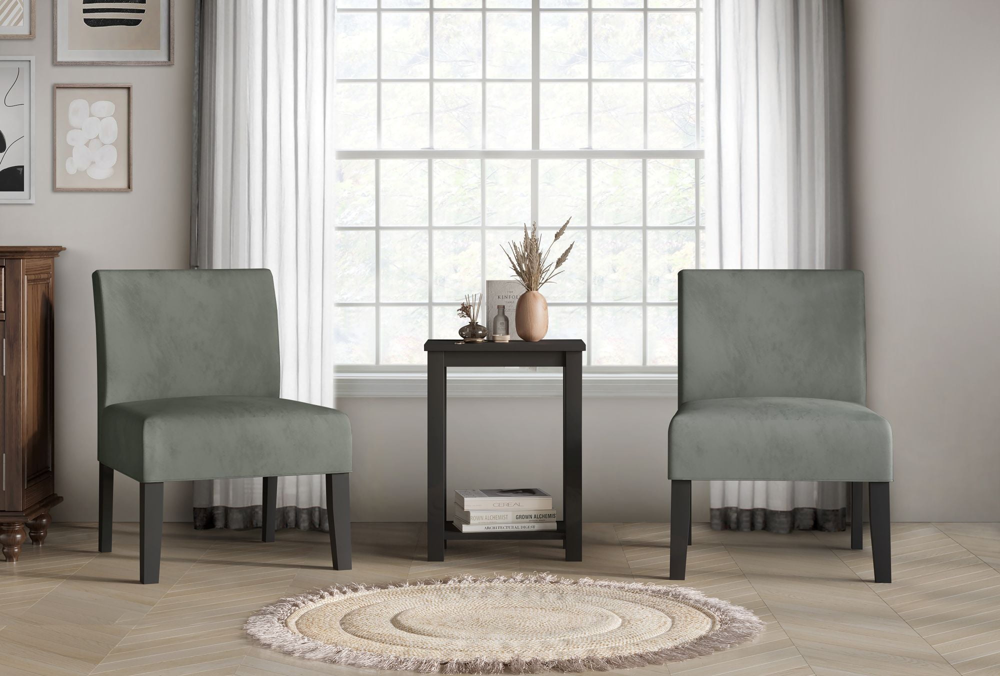 Home Design Clovis Modern 3-Piece Accent Chairs With Tall End Table ...