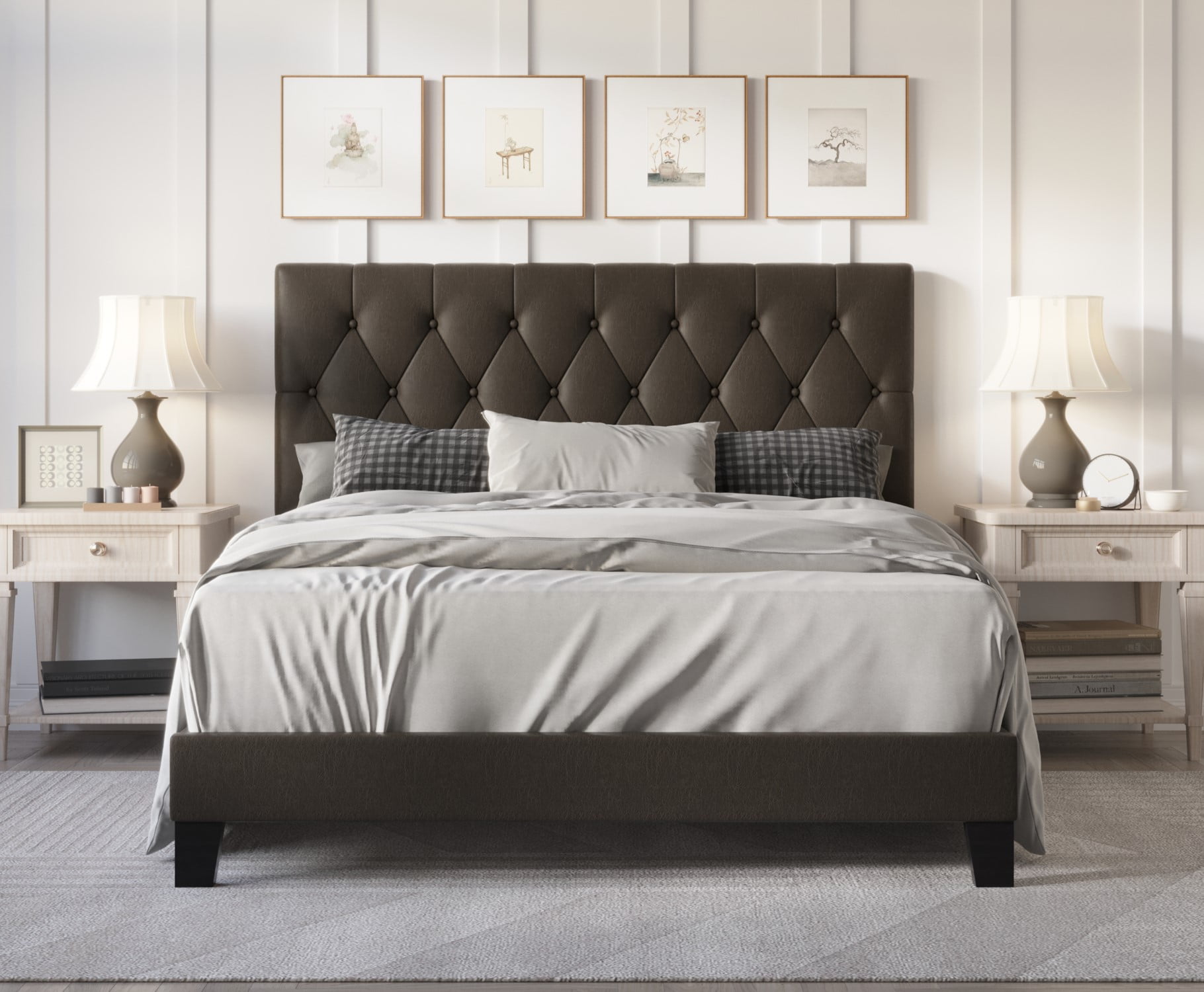 Home Design Daisy Twin Modern Upholstered Platform Bed Frame with ...