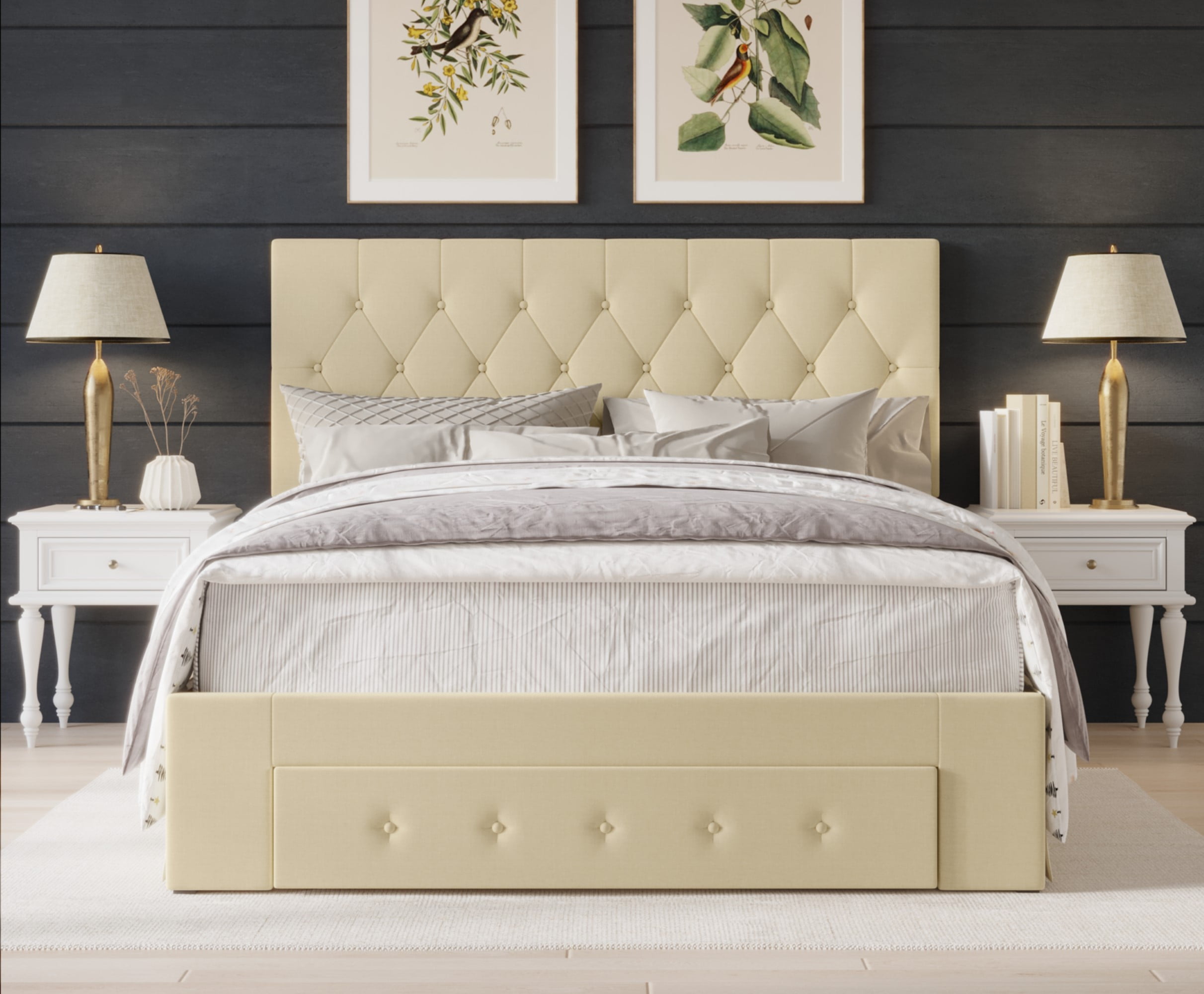 HMD Deborah Full Tufted Upholstered Storage Panel Bed, Beige - Walmart.com