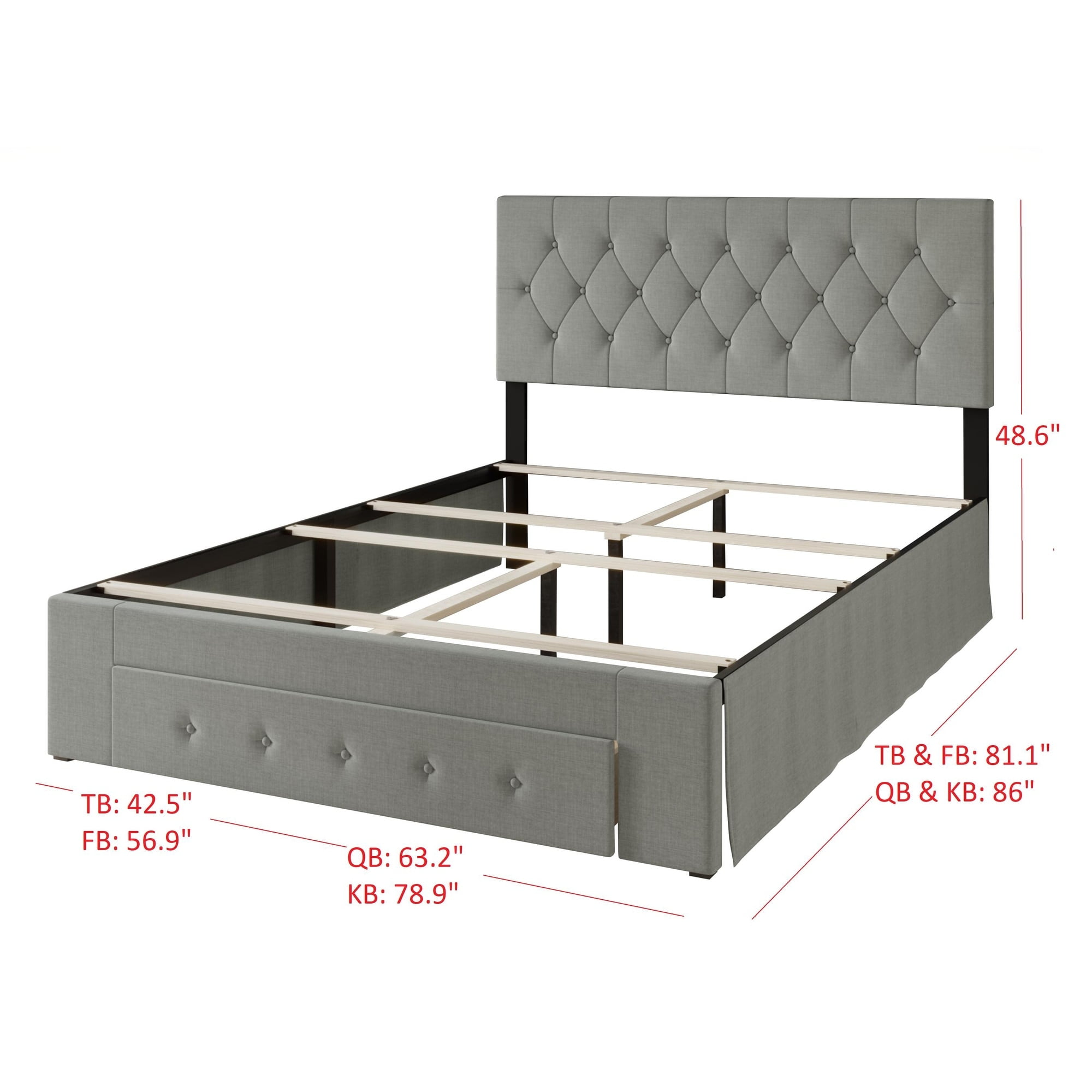 HMD Deborah Full Tufted Upholstered Storage Panel Bed, Gray - Walmart.com