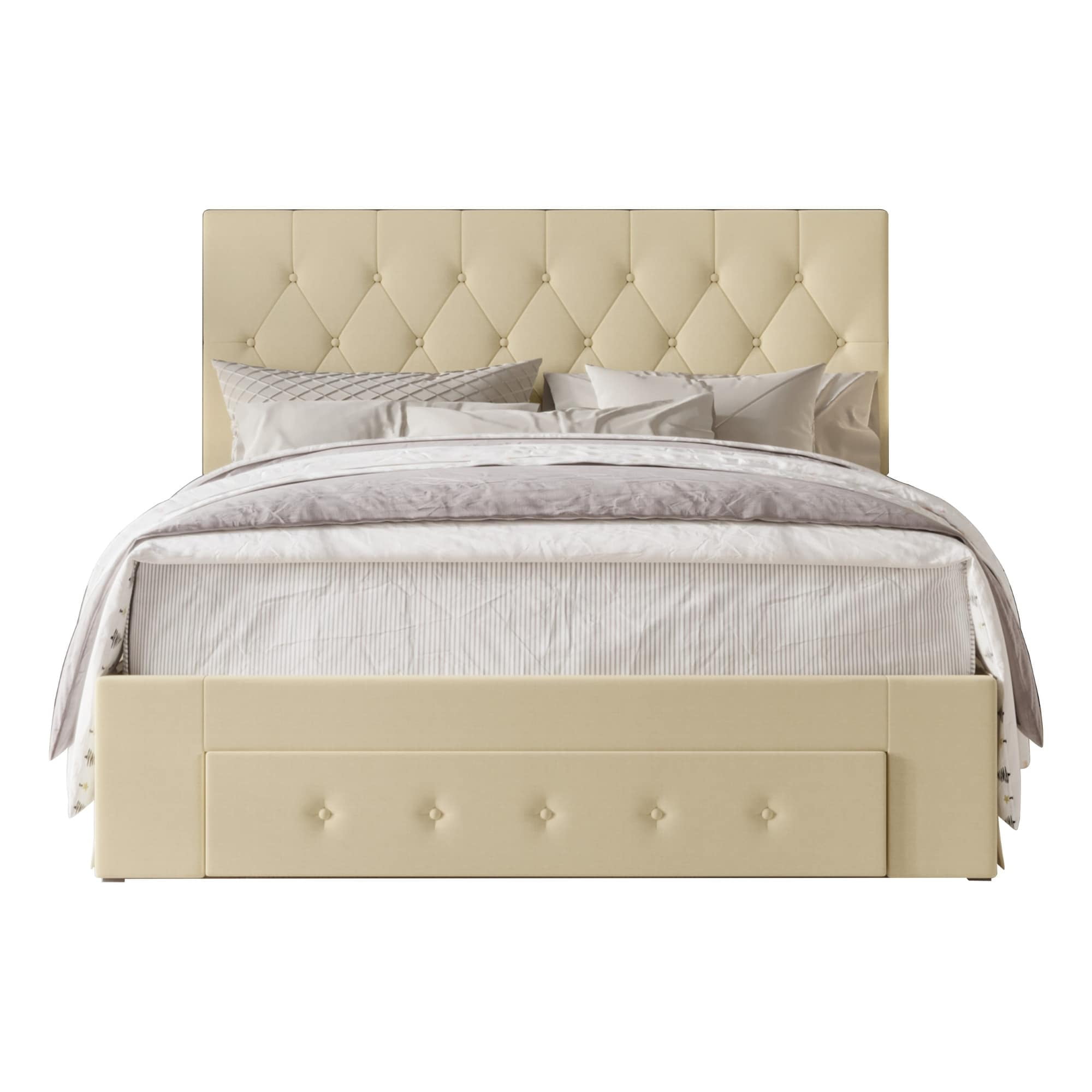 Home Design Deborah Tufted Upholstered Storage Panel Bed Beige - Queen ...