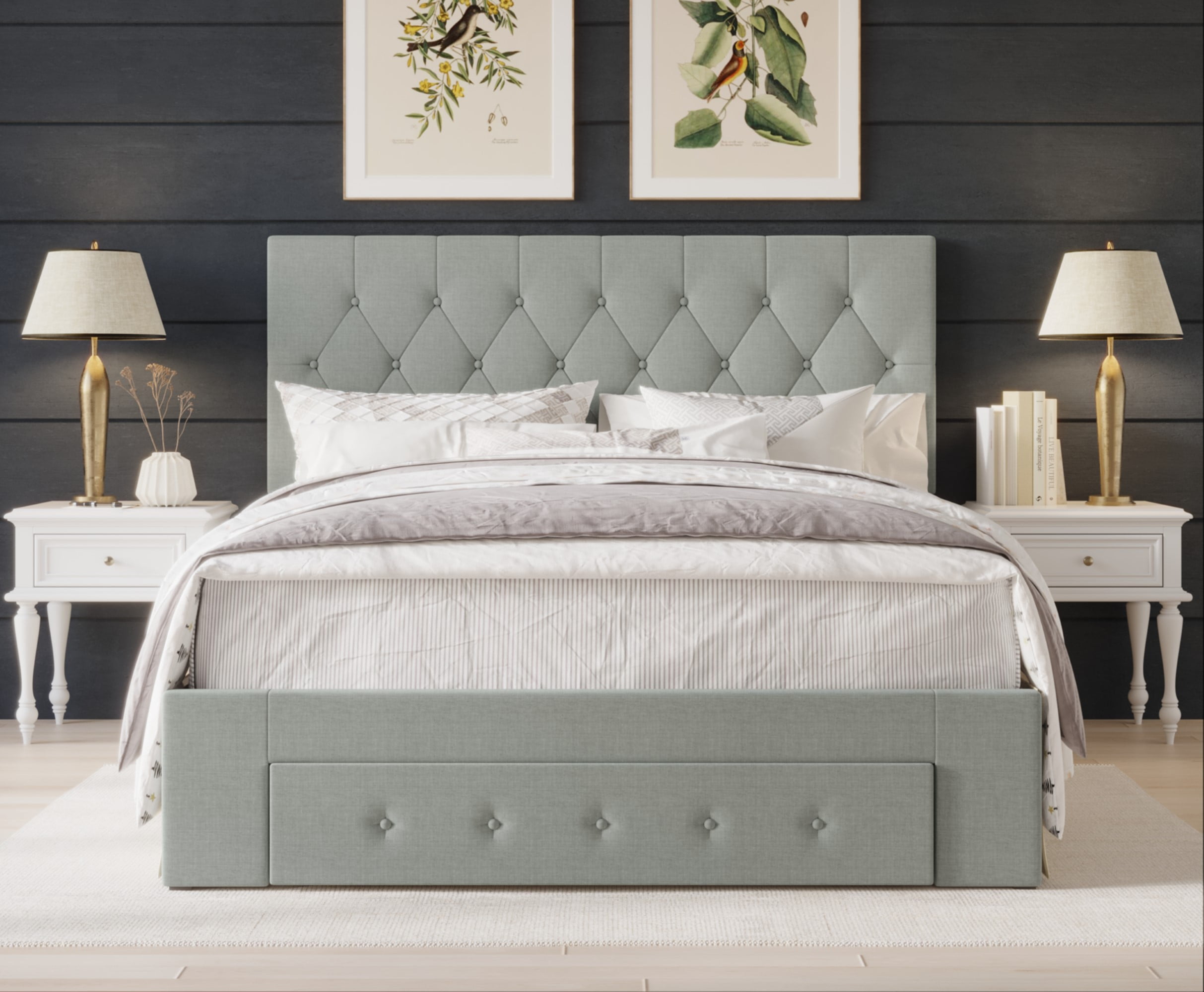 HMD Deborah Queen Tufted Upholstered Storage Panel Bed, Gray - Walmart.com
