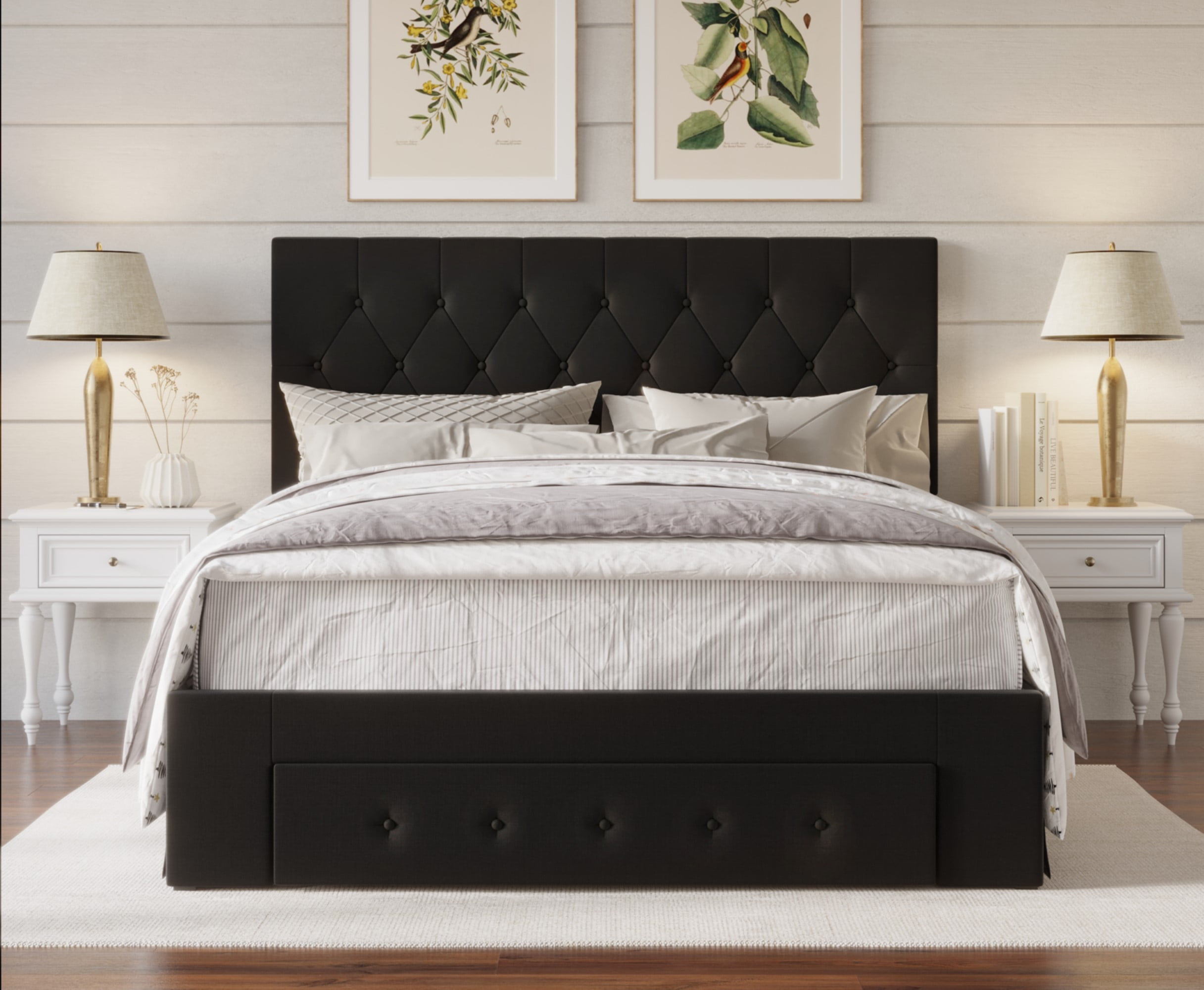 HMD Deborah Twin Tufted Upholstered Storage Panel Bed, Black - Walmart.com