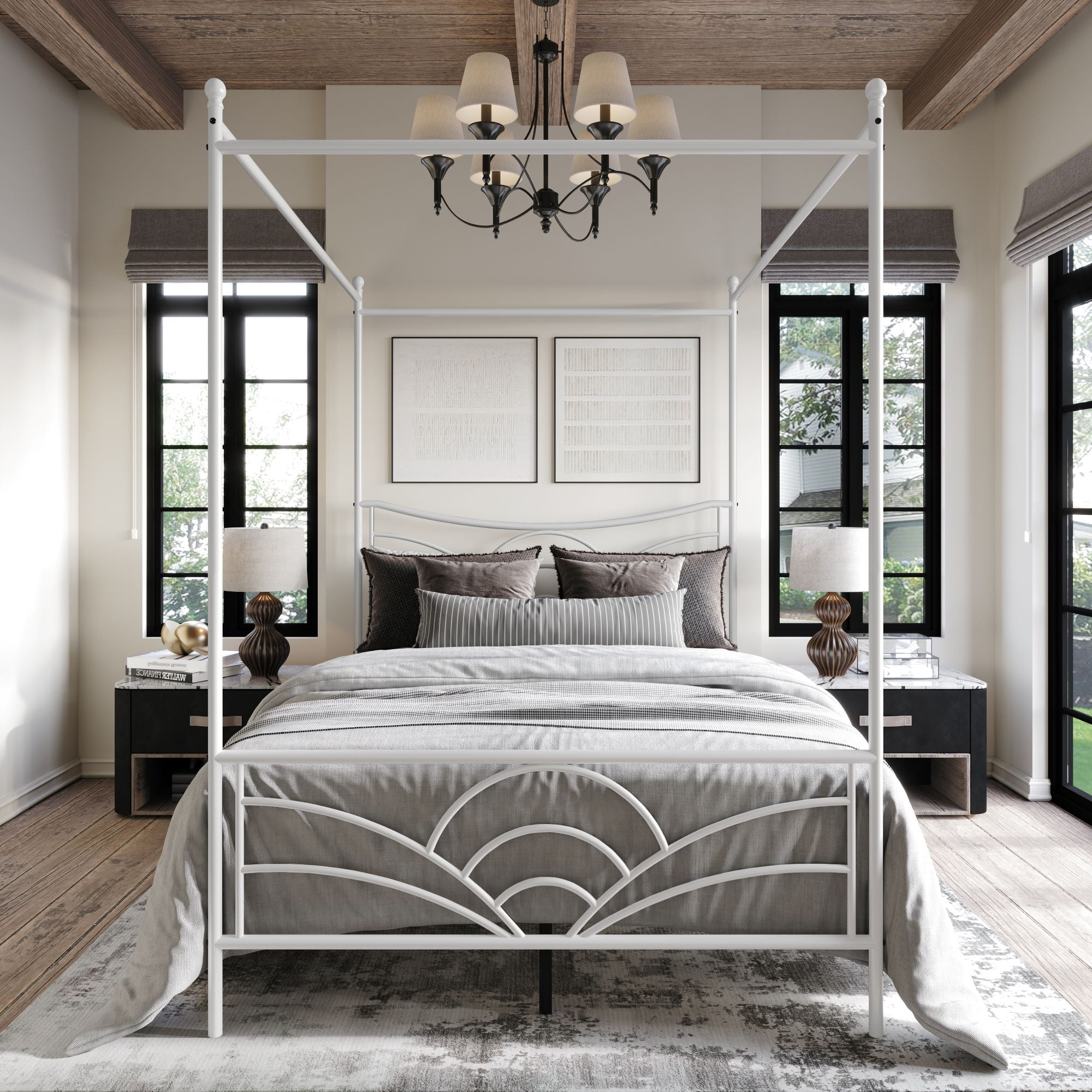 Home Design Denver Full Metal Canopy Bed Frame with Arched Headboard ...