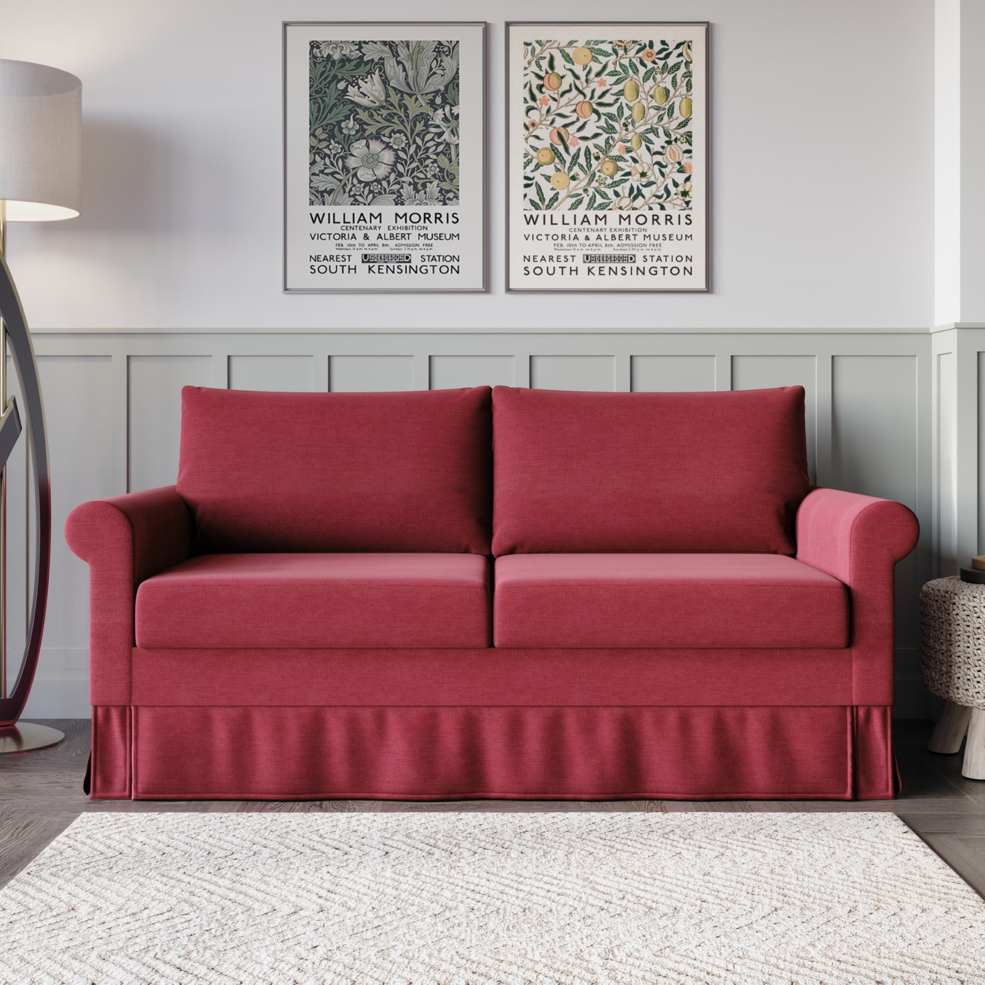 Home Design Devon Rolled Arm 3-Seater Sofa with Skirted Base and ...