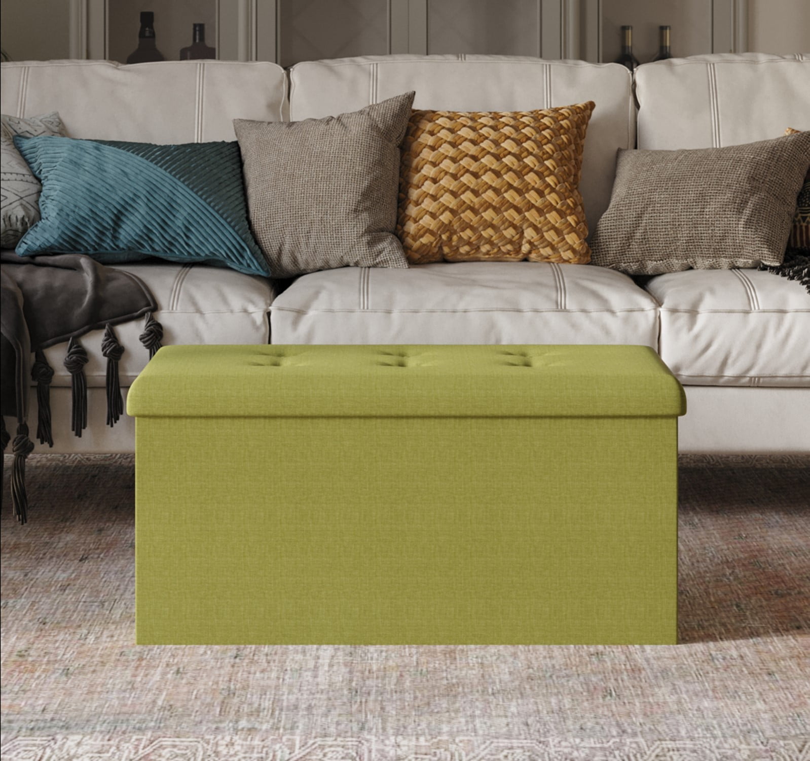 Home Design Florence Upholstered Folding Storage Bench for Adult ...