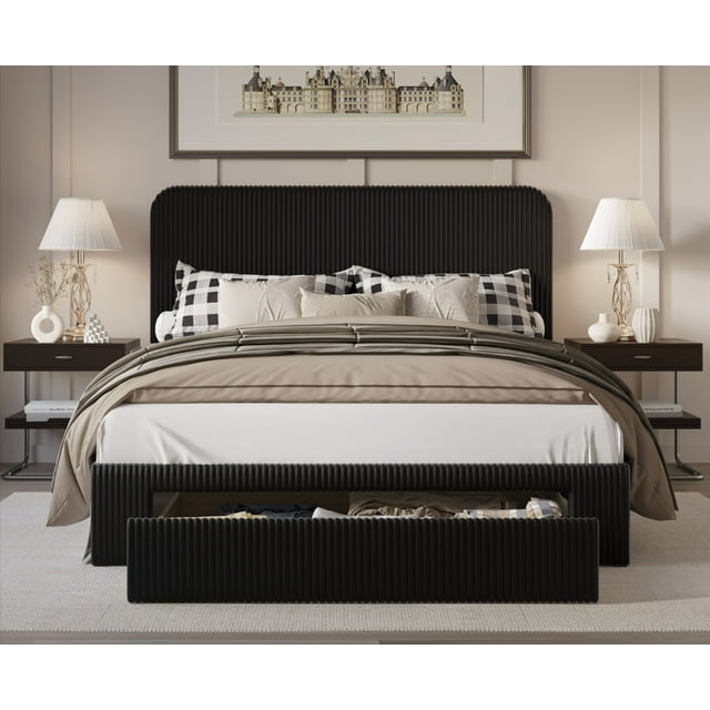 Home Design Freya King Upholstered Storage Panel Bed, Black - Walmart.com