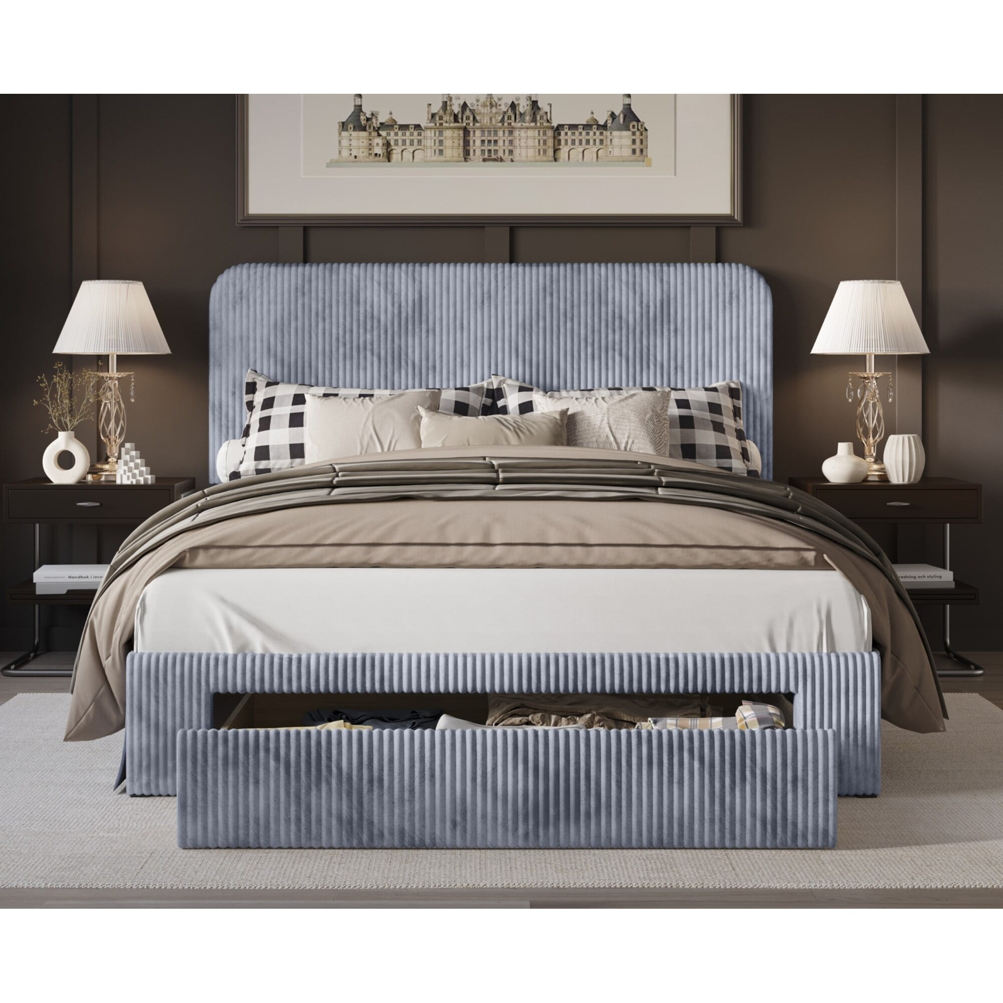 HMD Freya King Upholstered Storage Panel Bed, Gray - Walmart.com