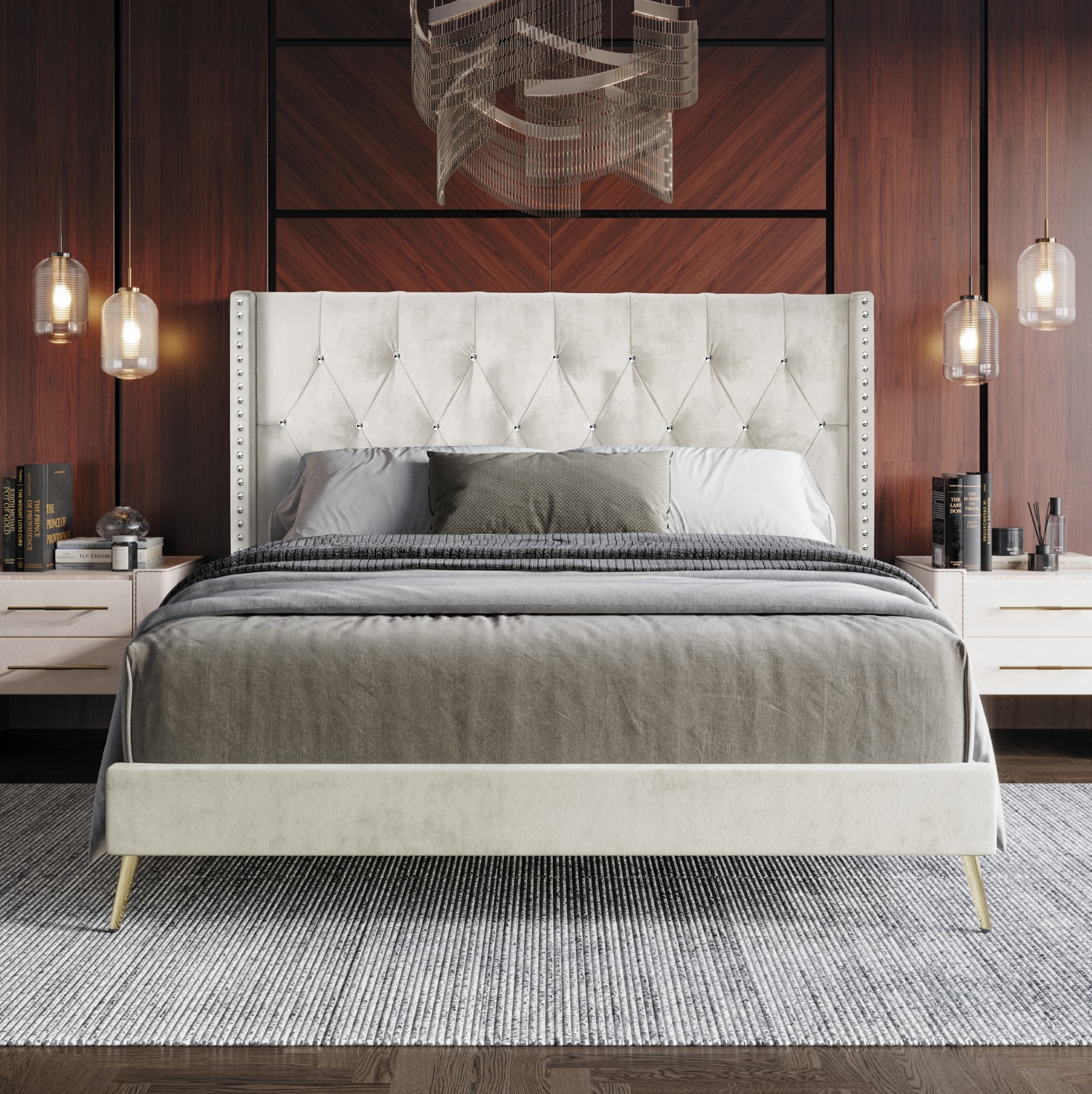 Home Design Homer Twin Diamond Tufted and Nailhead Trim Velvet Wingback ...