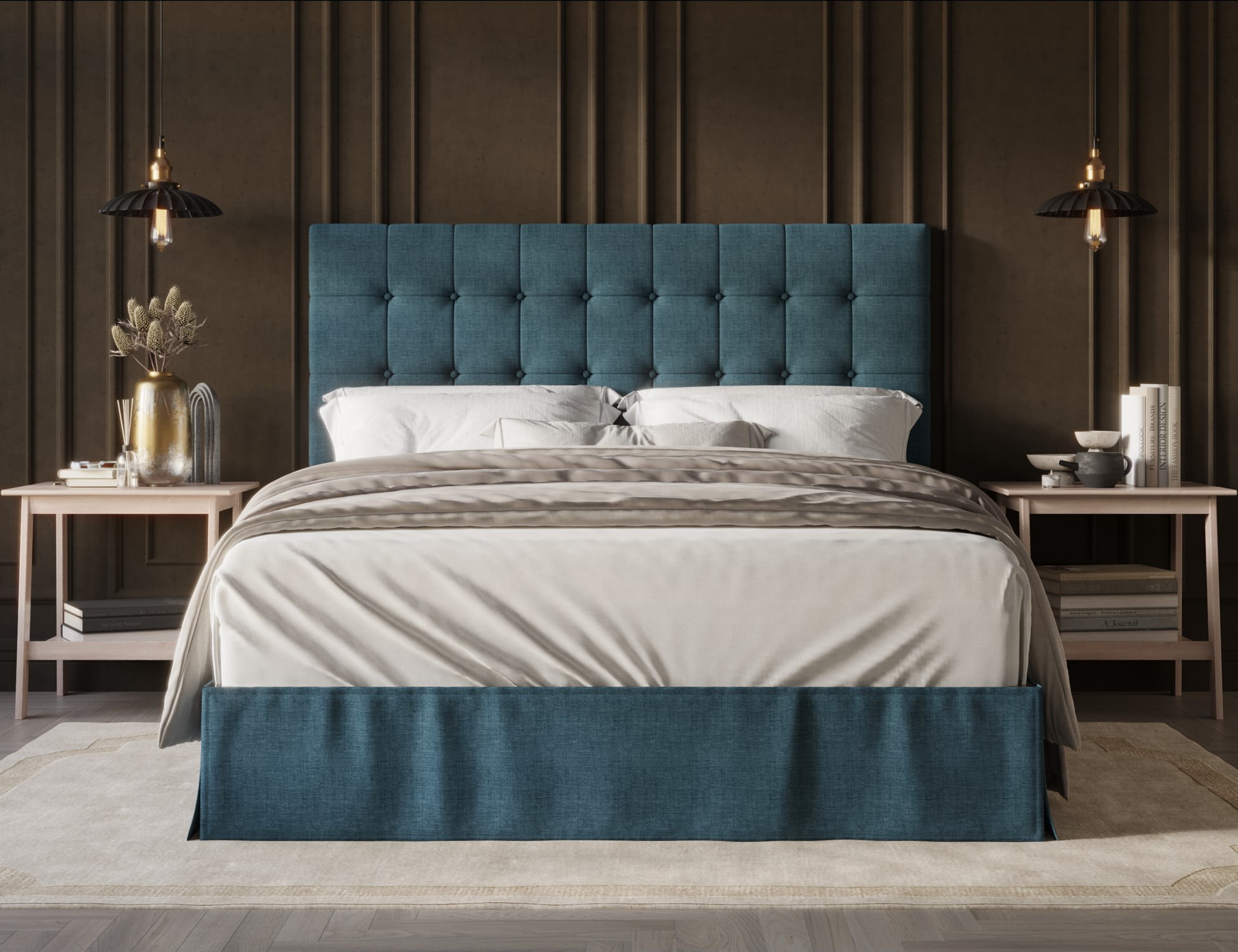 Home Design Larry Full Tufted Upholstered Panel Bed Frame with Button ...