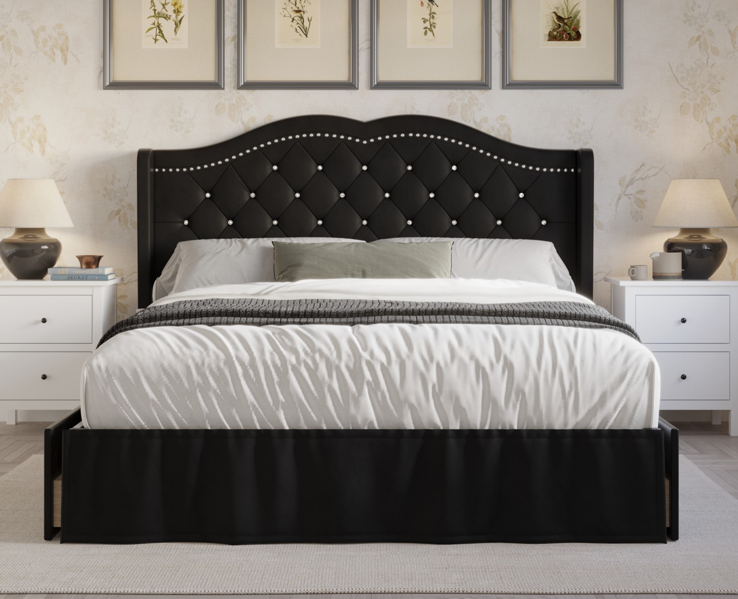 HMD Martha King Tufted Upholstered Storage Panel Bed Box B, Black ...
