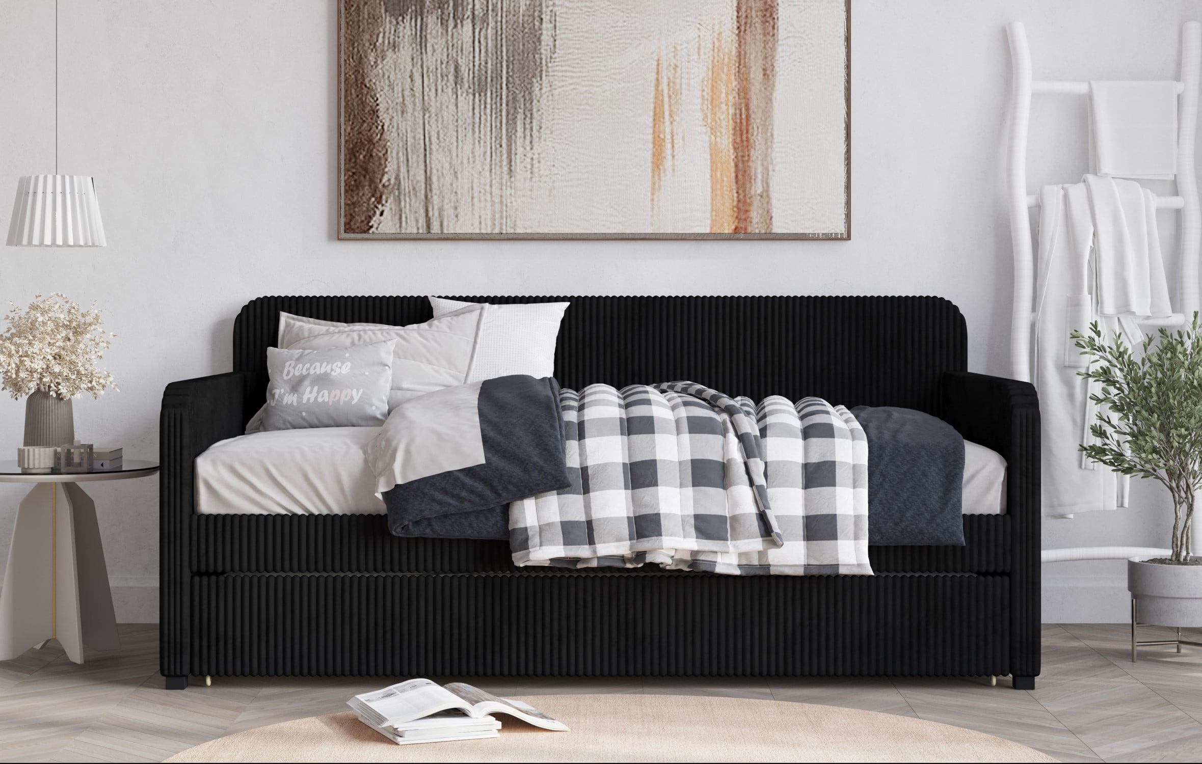 HMD Melissa Twin Upholstered Velvet Daybed with Trundle and Vertically ...