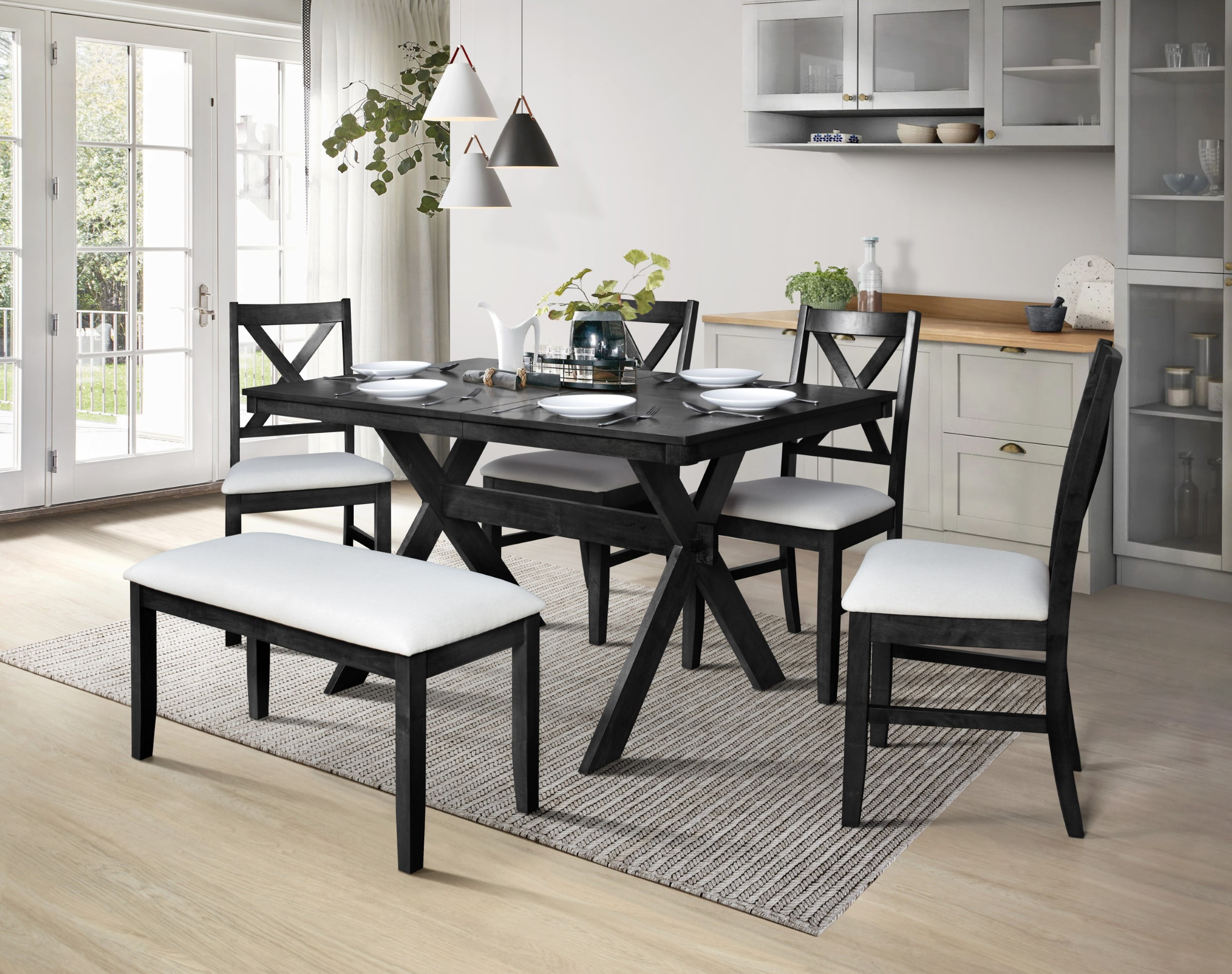 Home Design Oden 6-Piece Dining Set, Black/Gray, Rectangular Split-Top ...