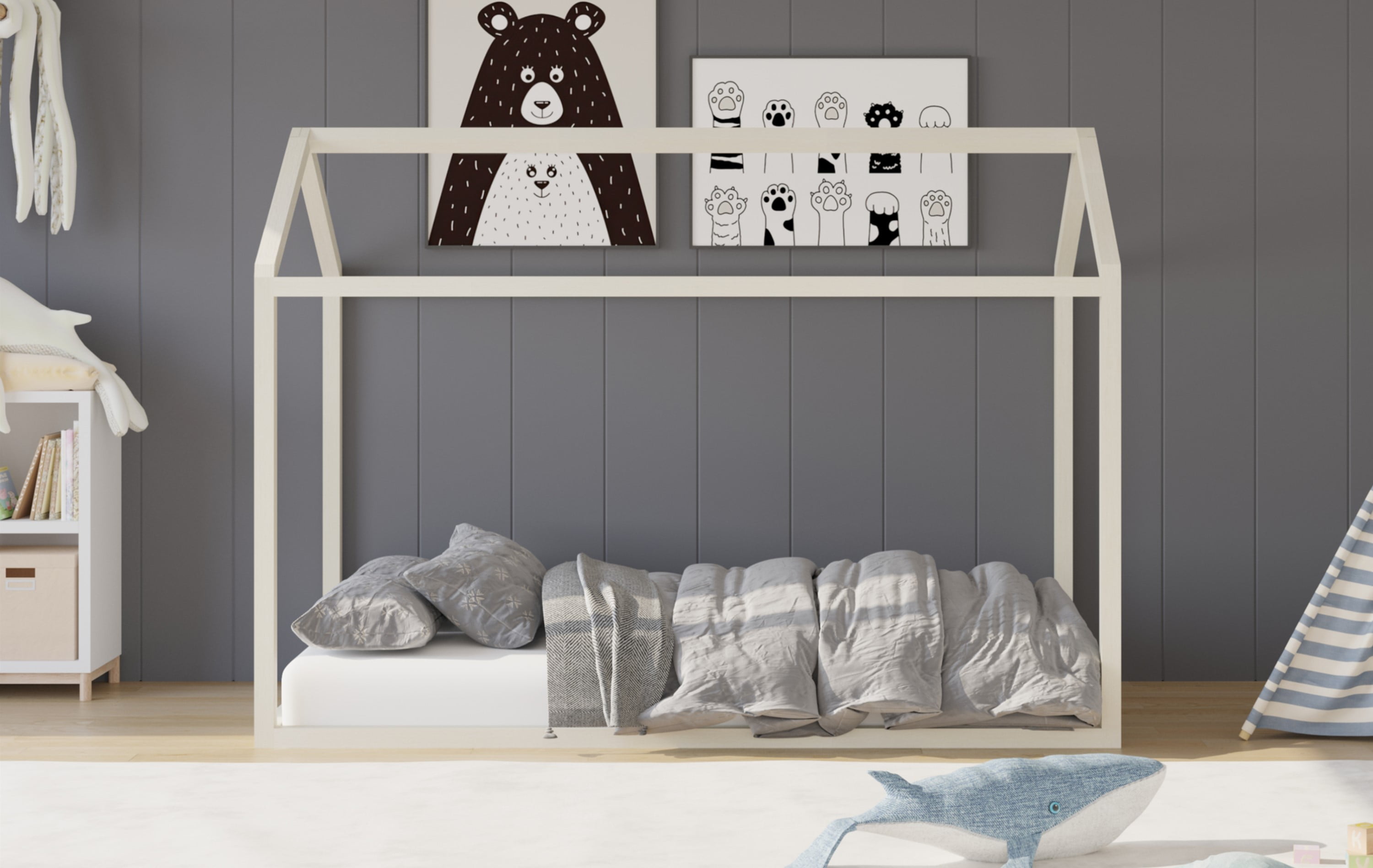 HMD Perry Kids Twin Solid Wood House Bed Frame for Children ...