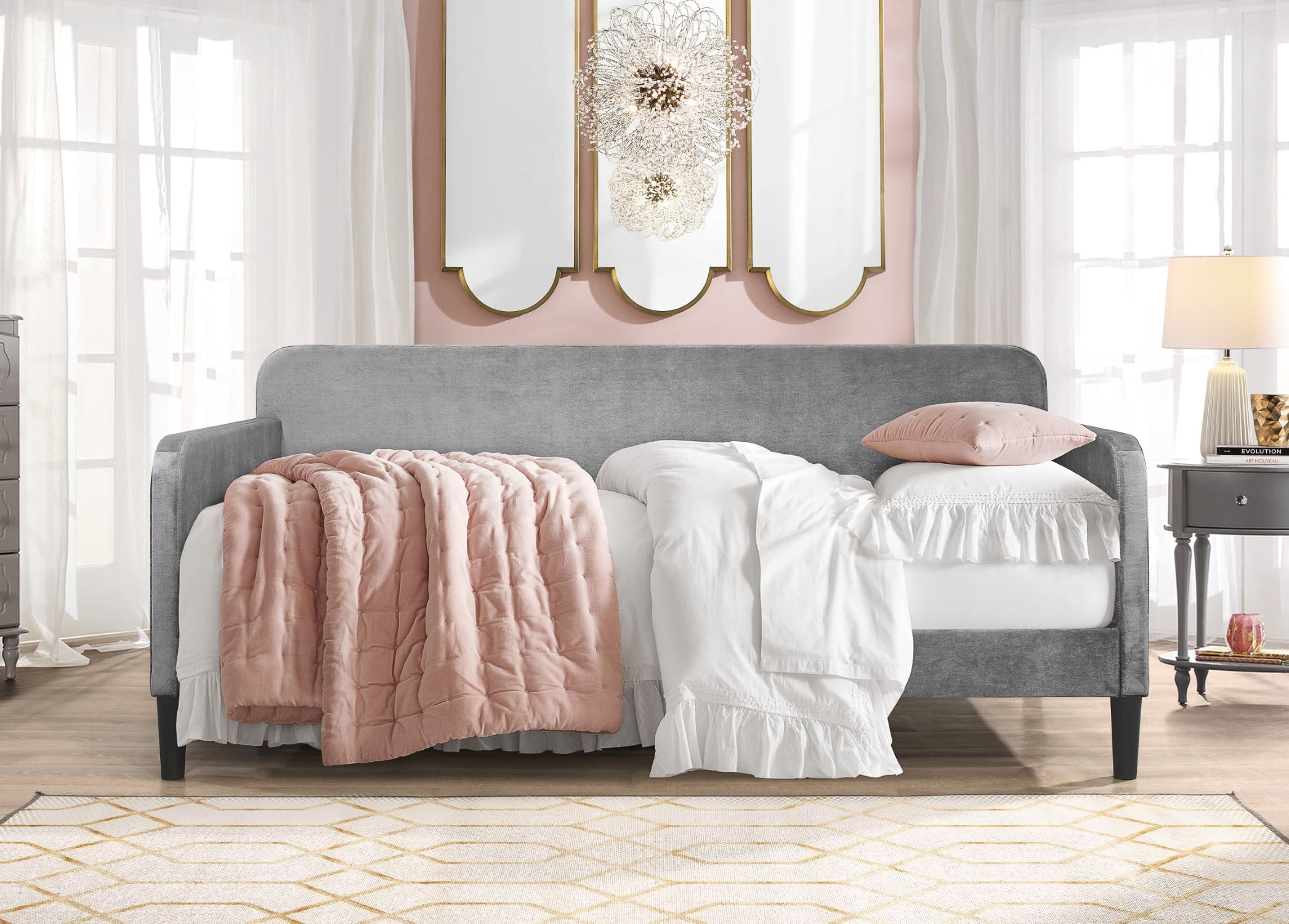 HMD Modern Savannah Velvet Upholstered Daybed, Silver Gray - Walmart.com