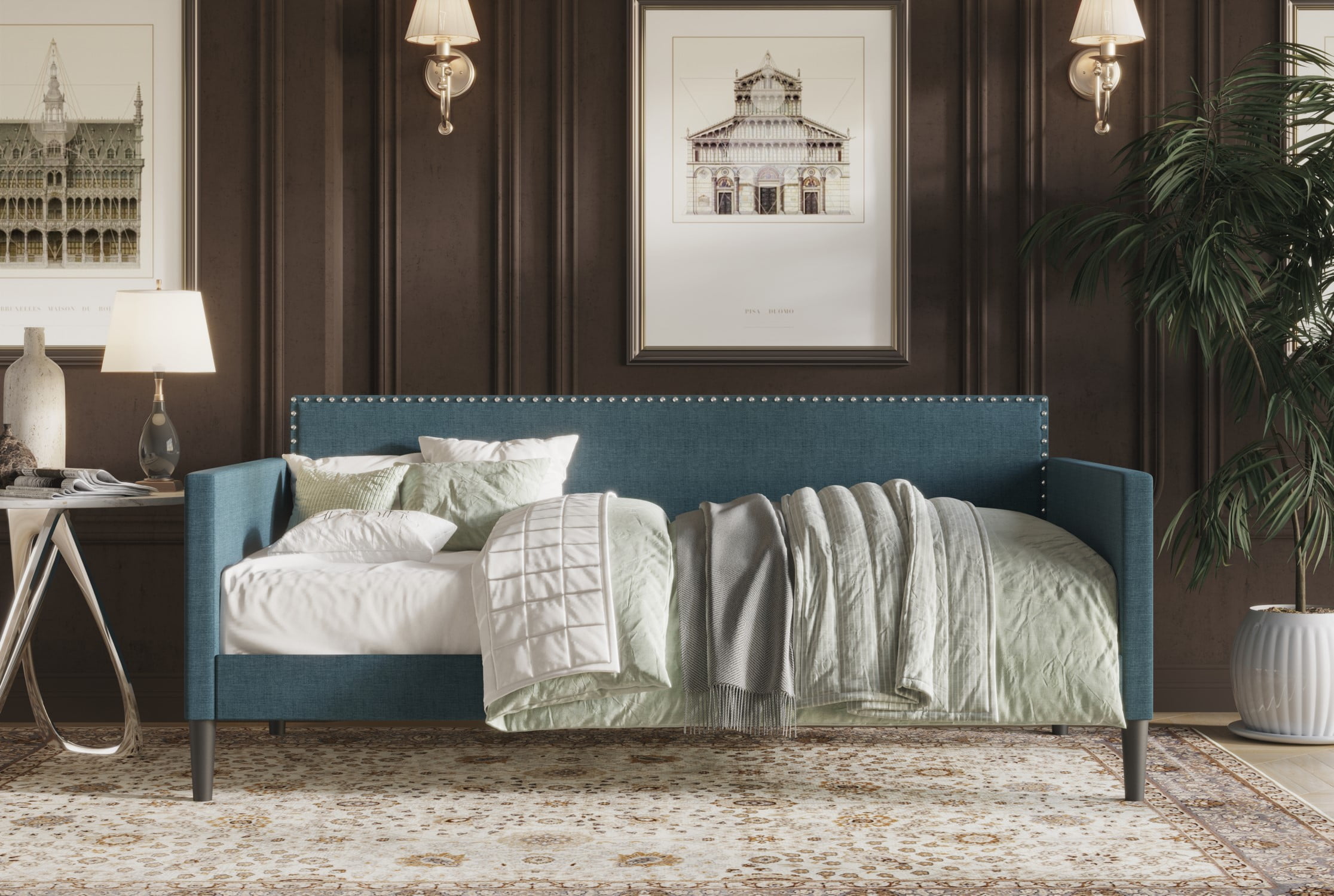 Home Design Sutton Twin Daybed with Upholstered Frame, Square Arms ...