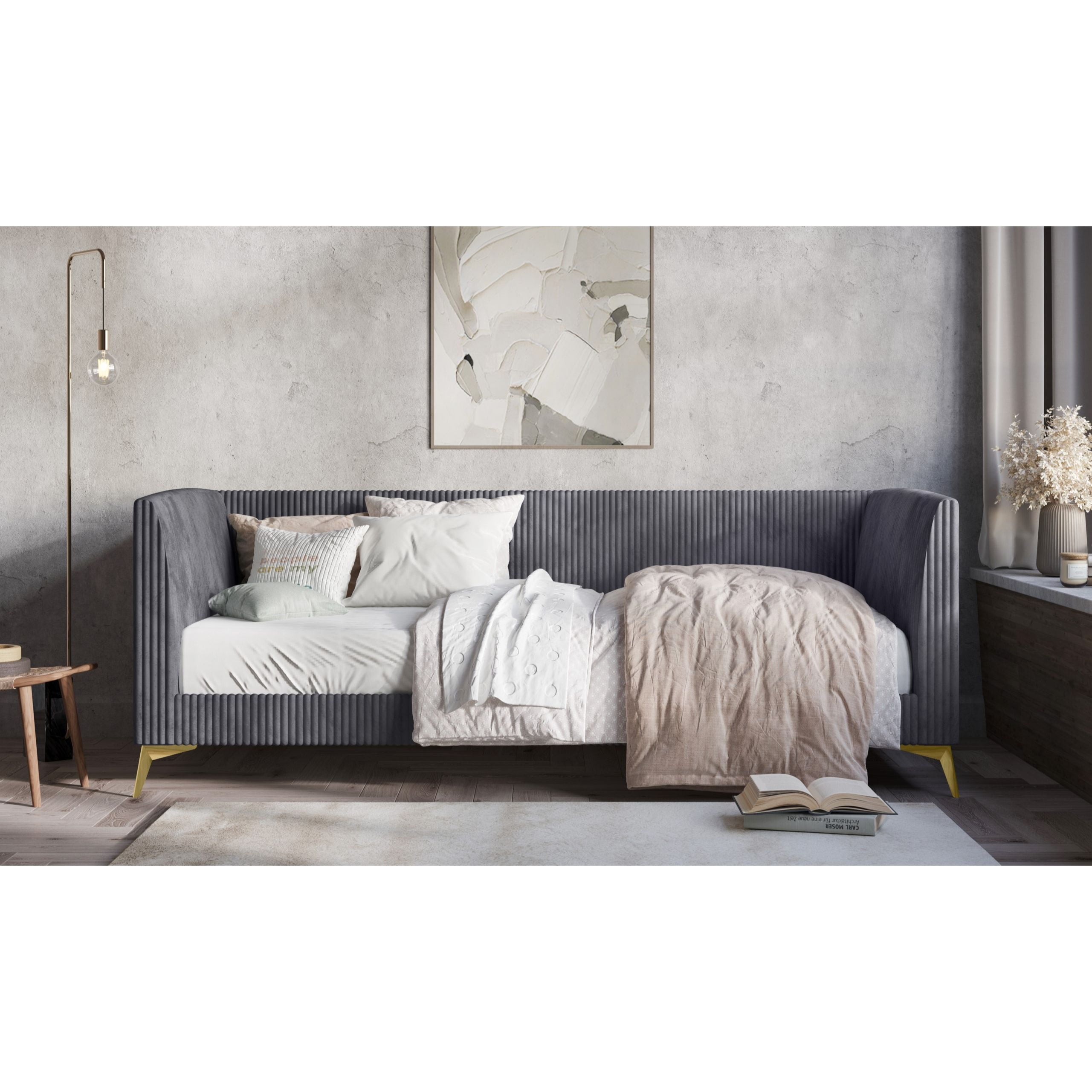 HMD Elsie Twin Size Upholstered Daybed, High-Quality Velvet, Gray ...