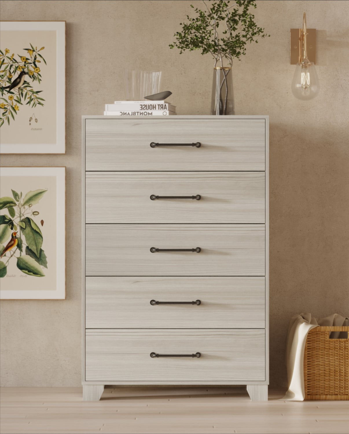 HMD Wallace 5 Drawer Chest, Light Gray - Walmart.com