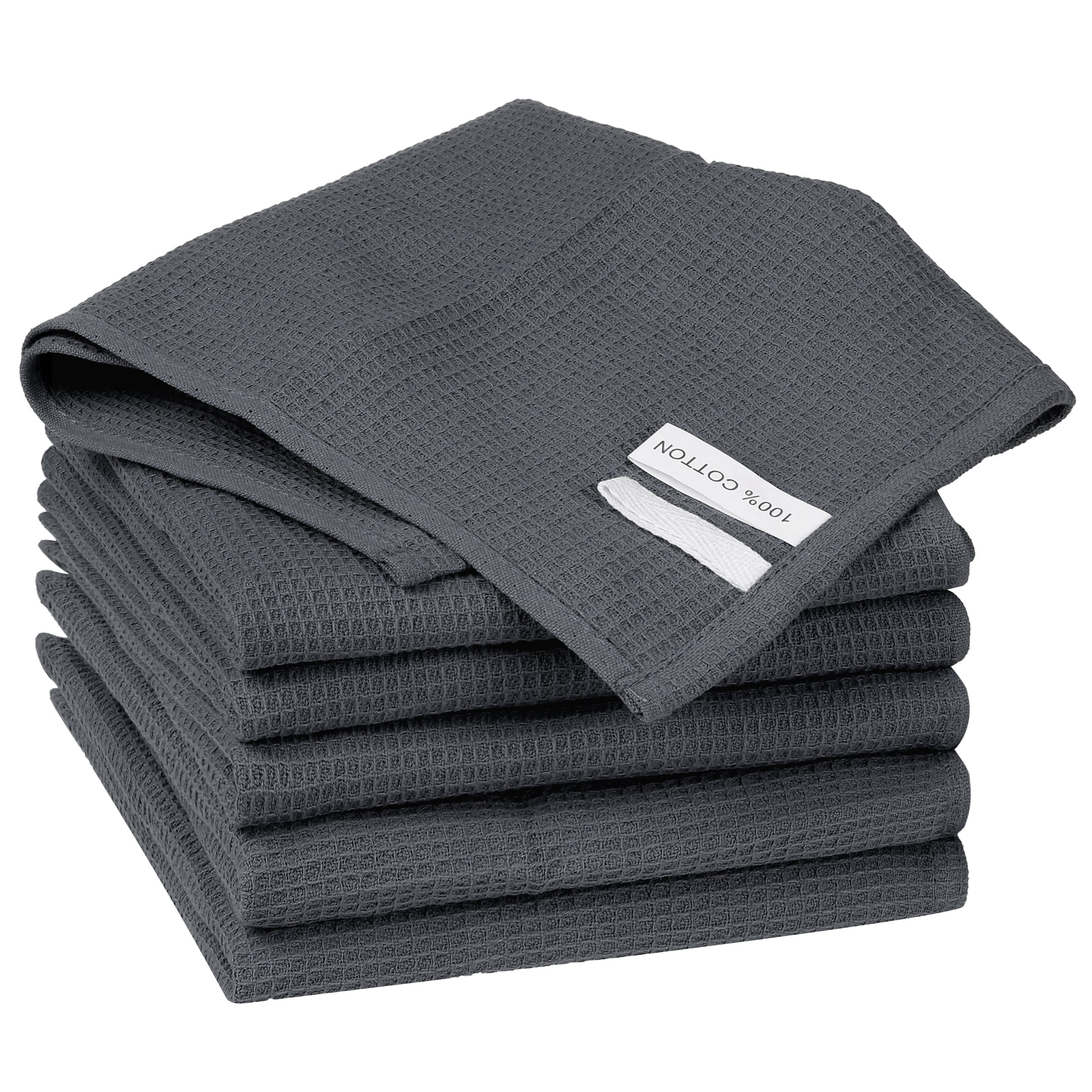 HMETOL Cleaning Rags 6 Pack Cotton Waffle Cleaning Cloths Dark Grey 14 ...