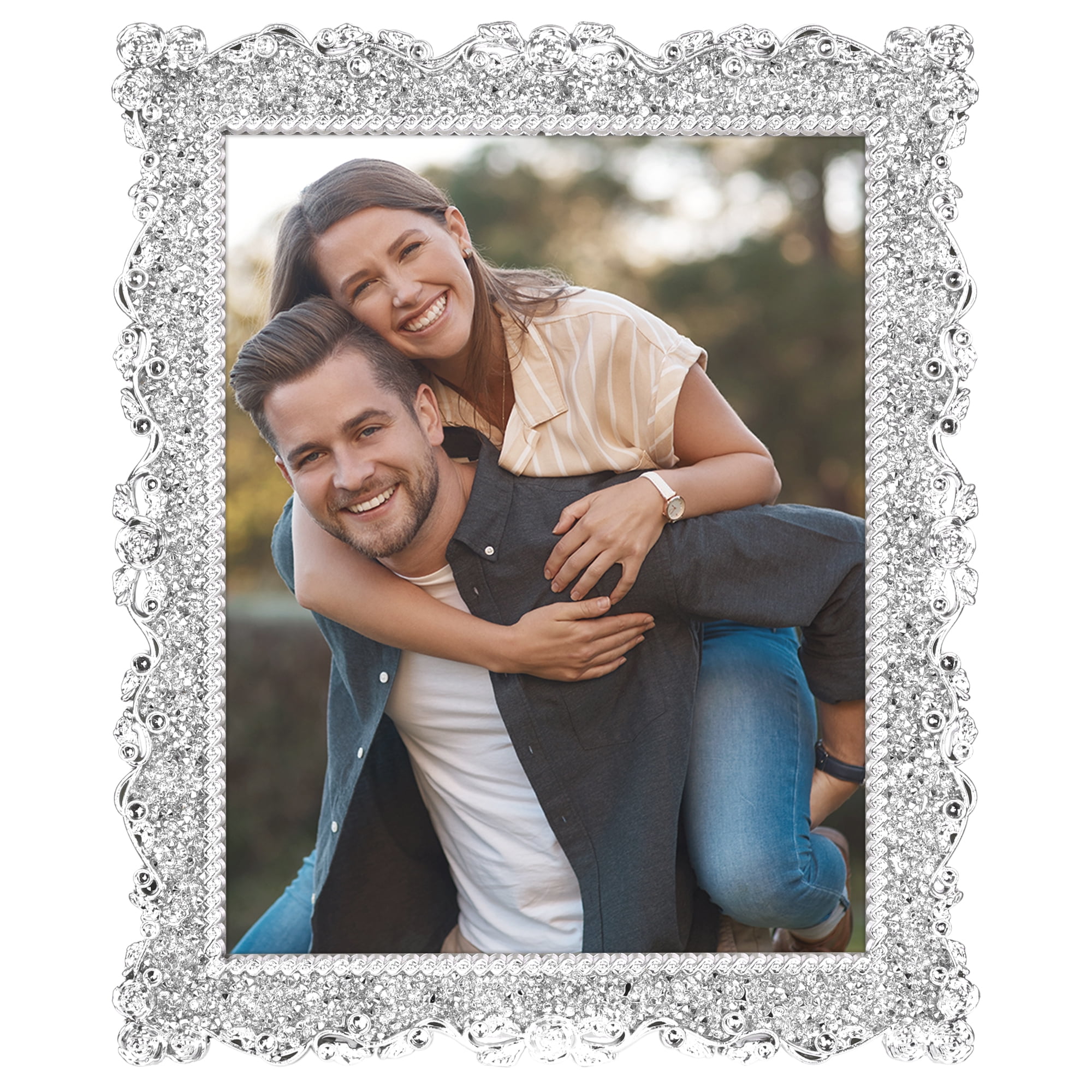 REGALWOVEN Modern Plated Picture Frame with Crystal for Wedding, Shiny ...
