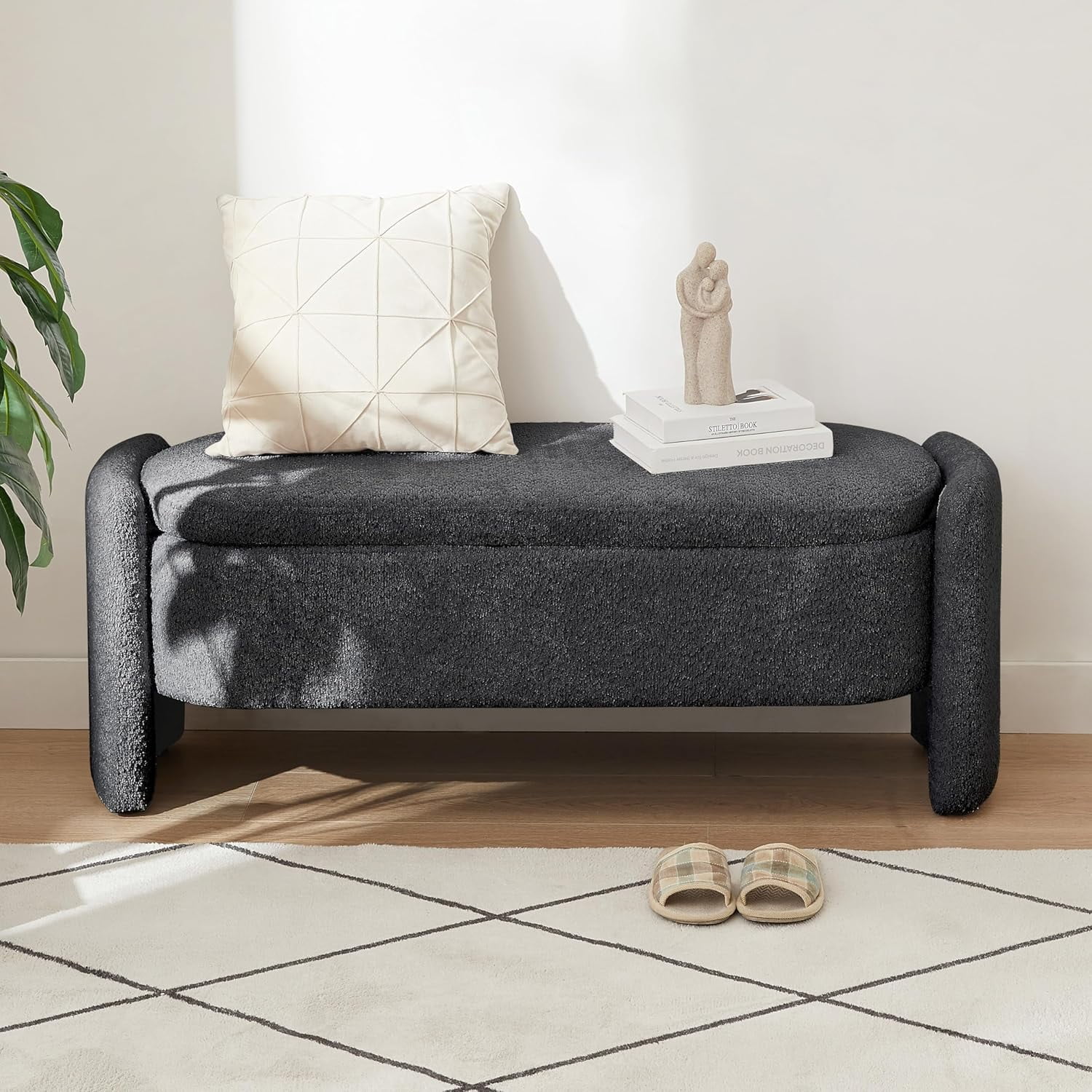 HMFULE Storage Bench, Ottoman with Large Storage Space Lamb Fleece ...