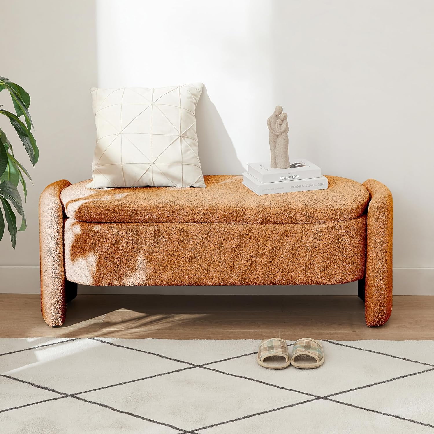 HMFULE Storage , Ottoman with Large Storage Space Lamb Fleece Fabric ...