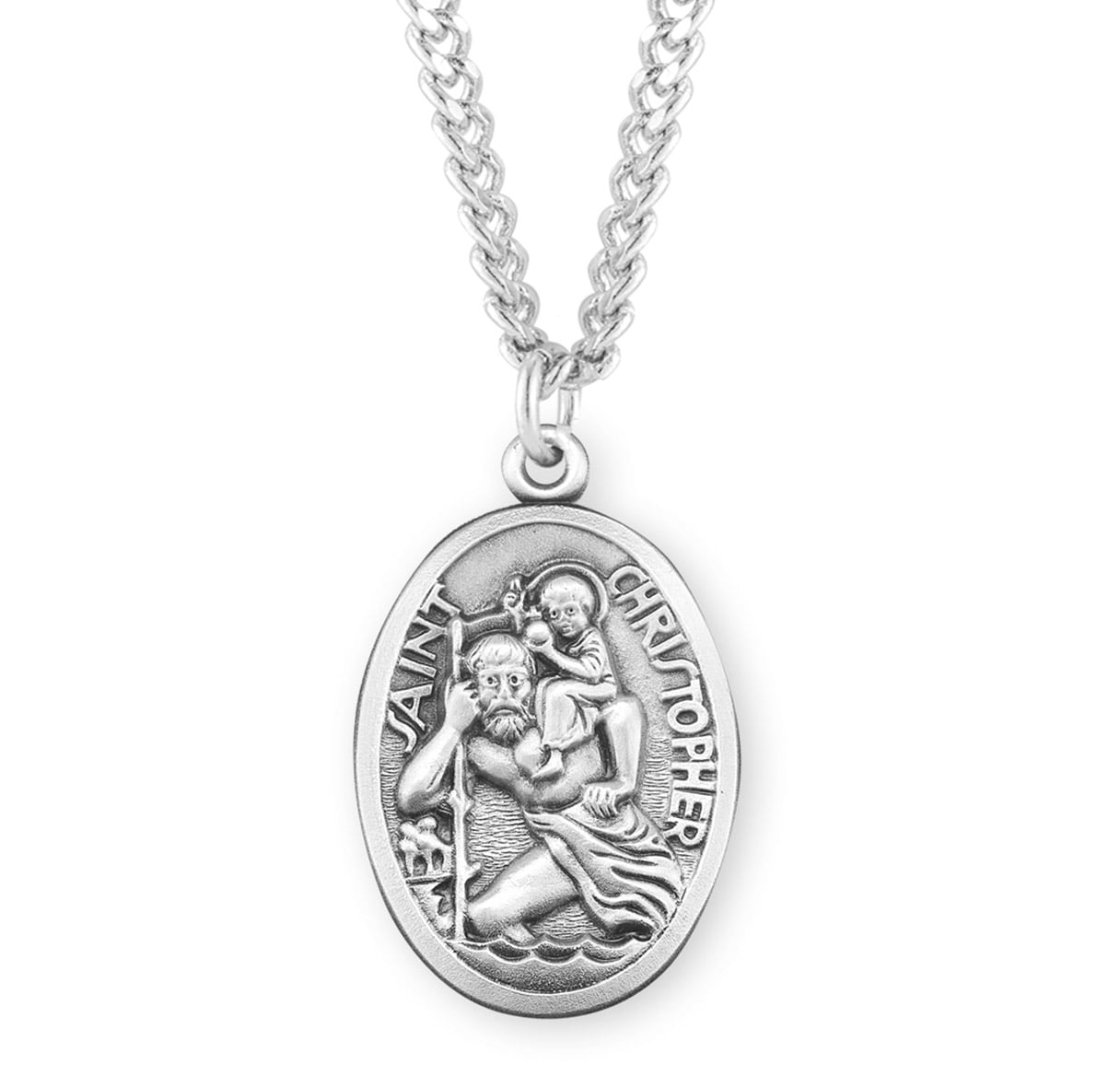 HMH Die Struck Hand Engraved Saint Christopher Oval Sterling Silver ...