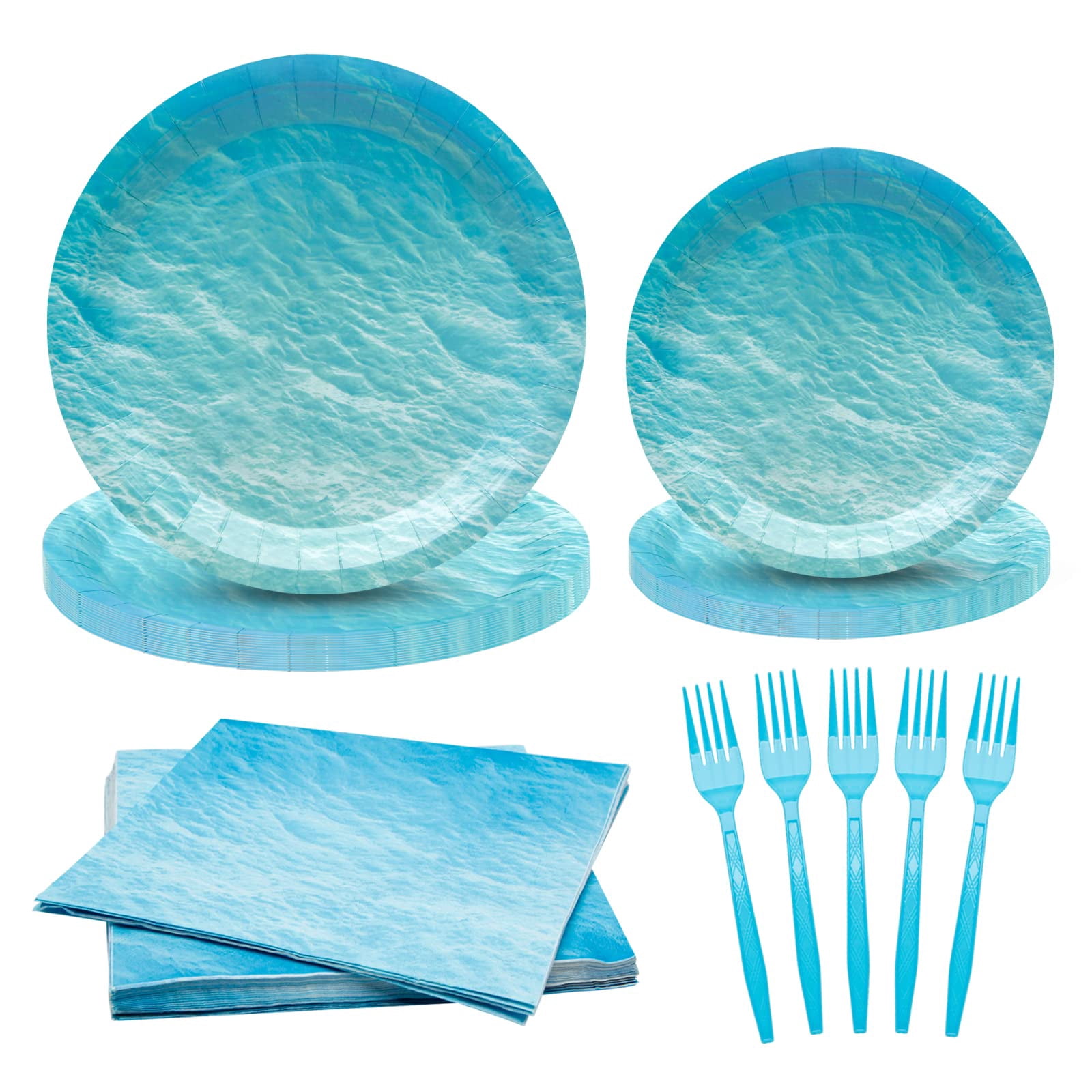 HMJDZH 96 Pcs Sea wave water ripple Party Supplies Bundle Paper Plates ...