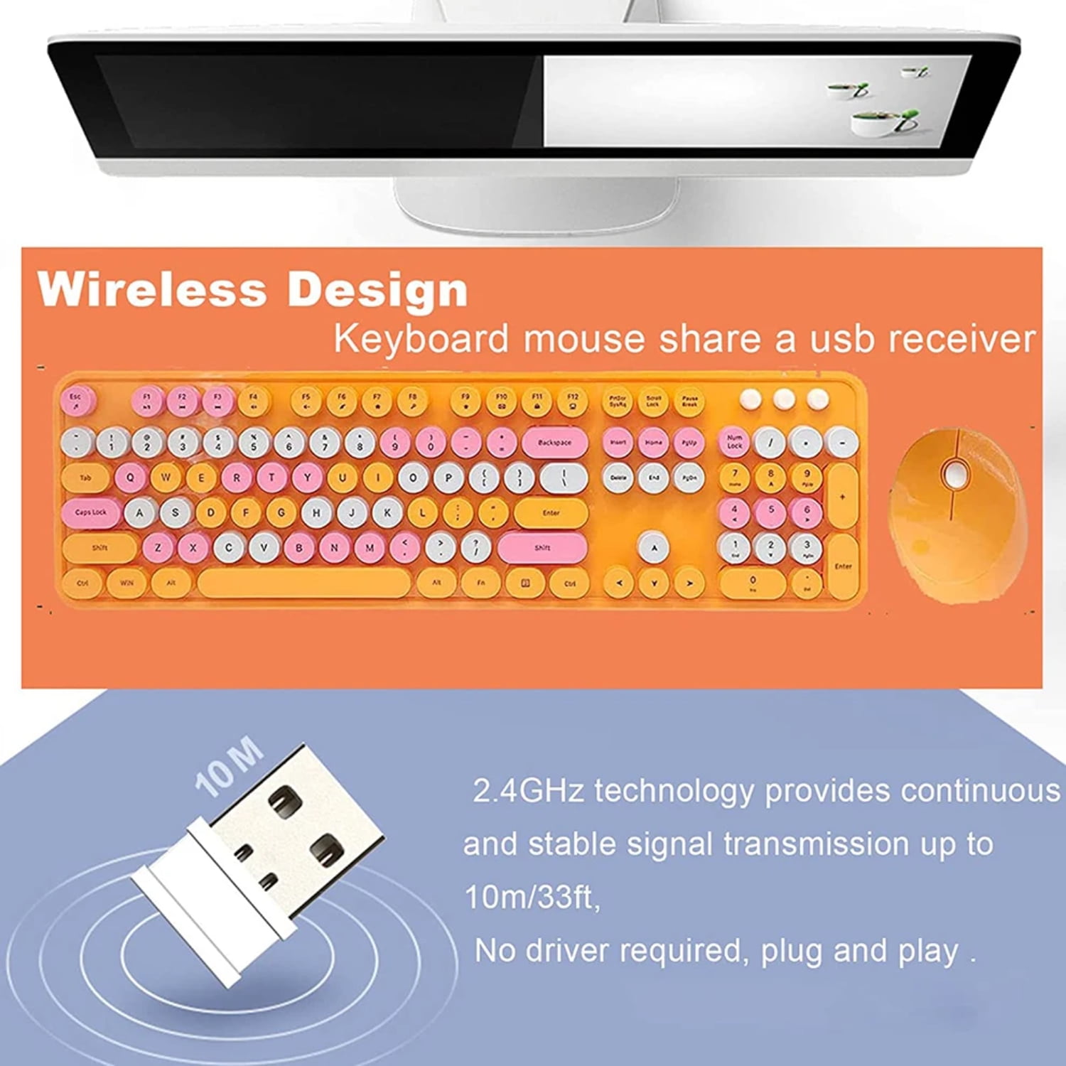 Hmkmyi Wireless Keyboard Mouse Combo 104 Key Usb Cordless Keyboard