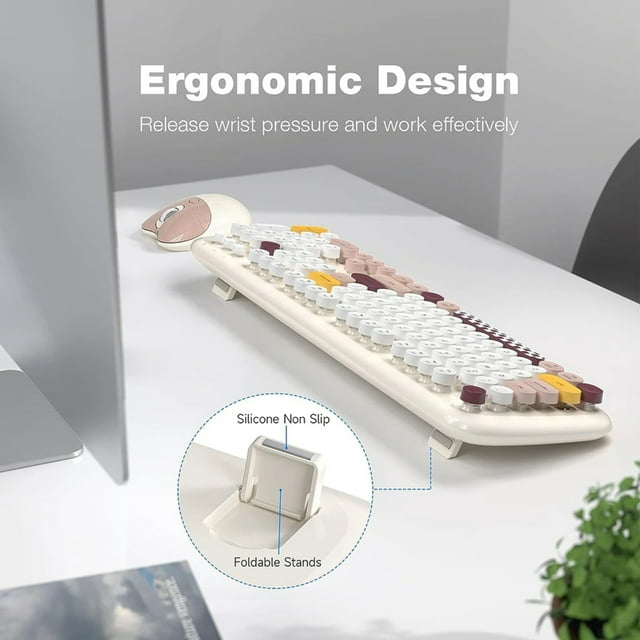 Hmkmyi Wireless Keyboard And Mouse Combo 2 4g Full Size Retro