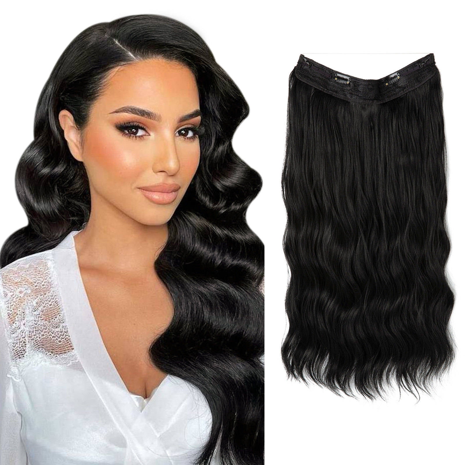 HML Brown Wire Hair Extension Long Synthetic Clip In Wave Curly ...