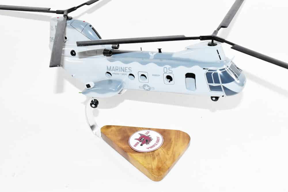 HMM-364 Purple Foxes CH-46 Model, 1/38 (14") Scale, Mahogany, Phrog ...