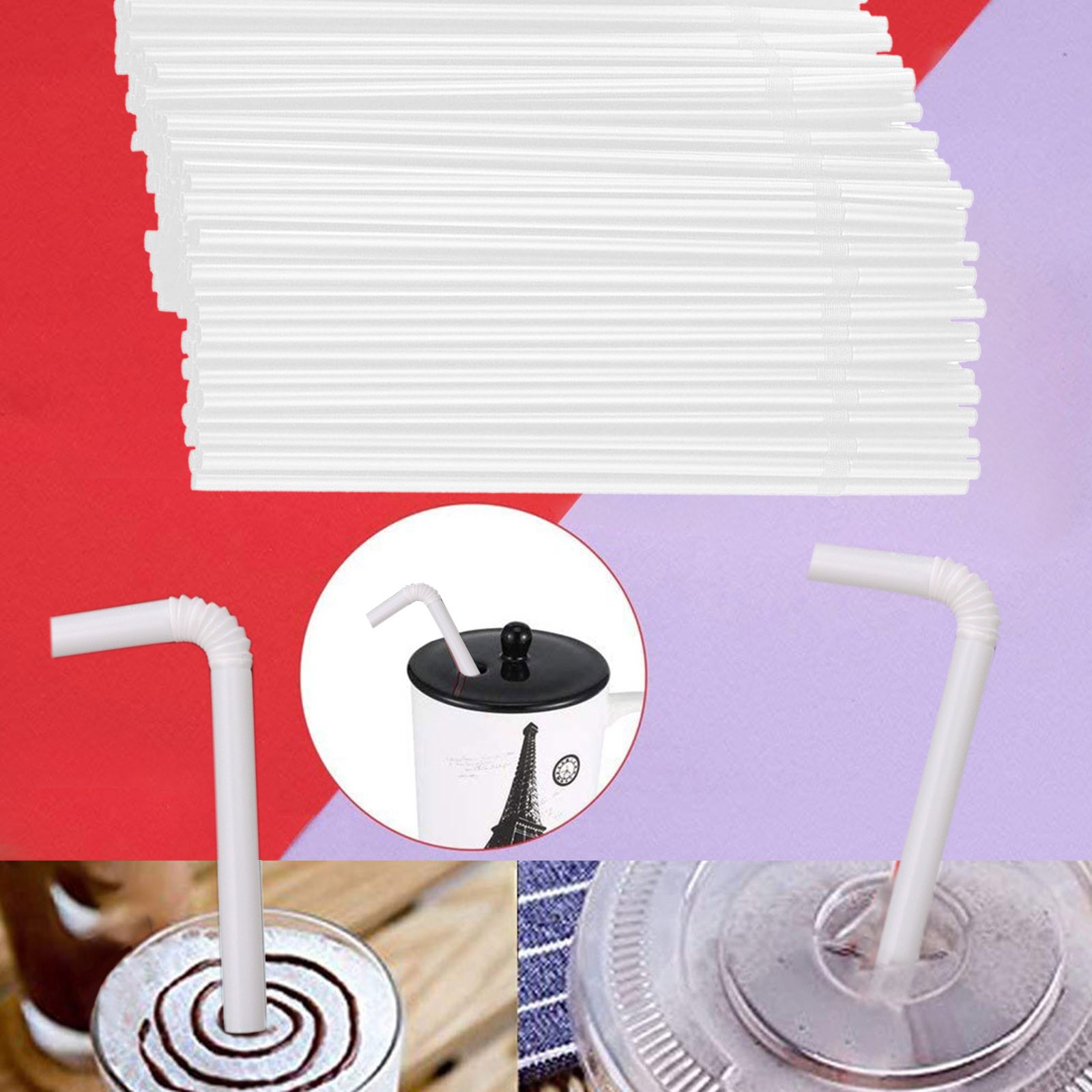 HMOONORY 100Pcs Disposable Straw Flexible Straw for Banquet Bar Drinks ...