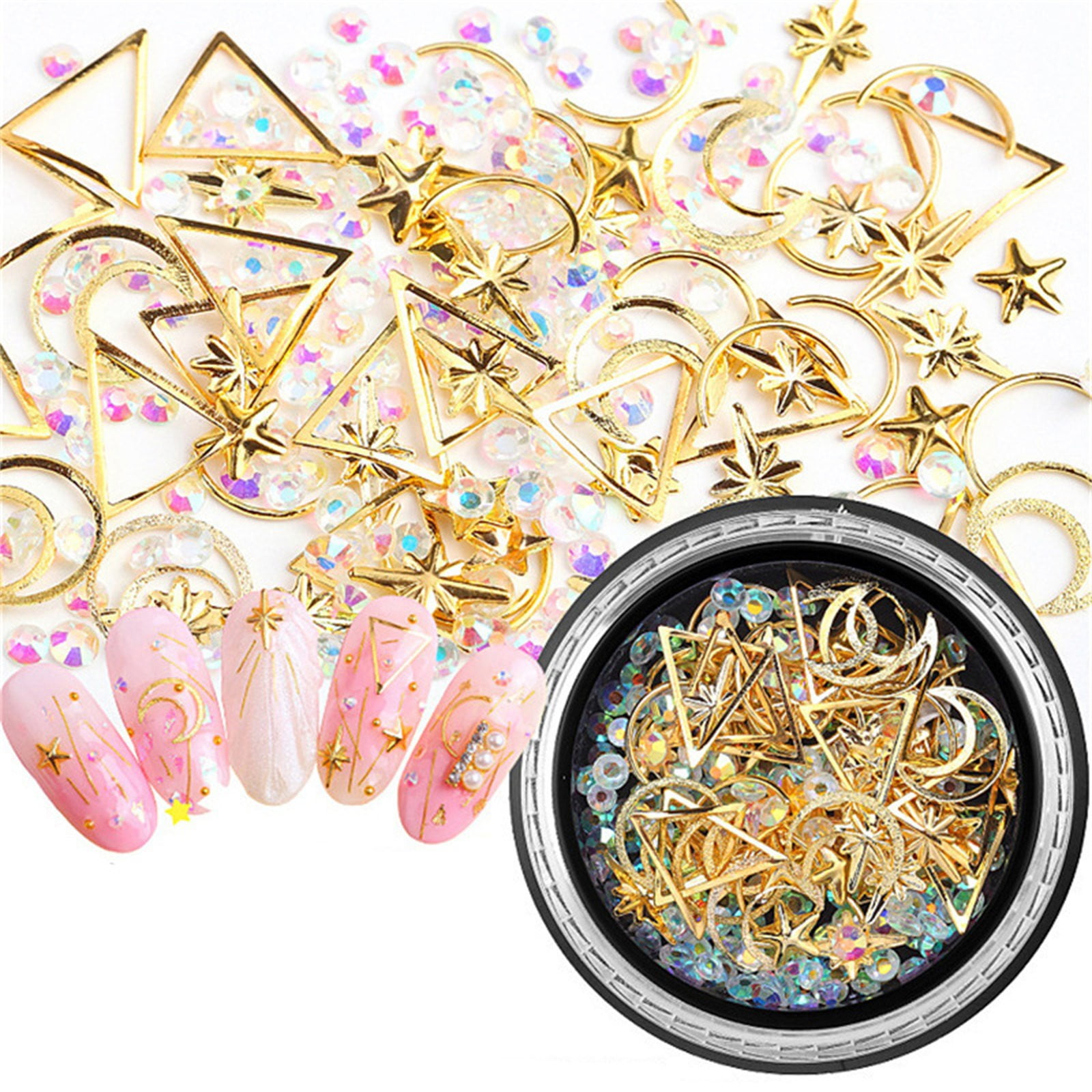 HMPEAIIY 3D Nail Metal Studs Charms Decoration Gold Nail Decals Punk ...